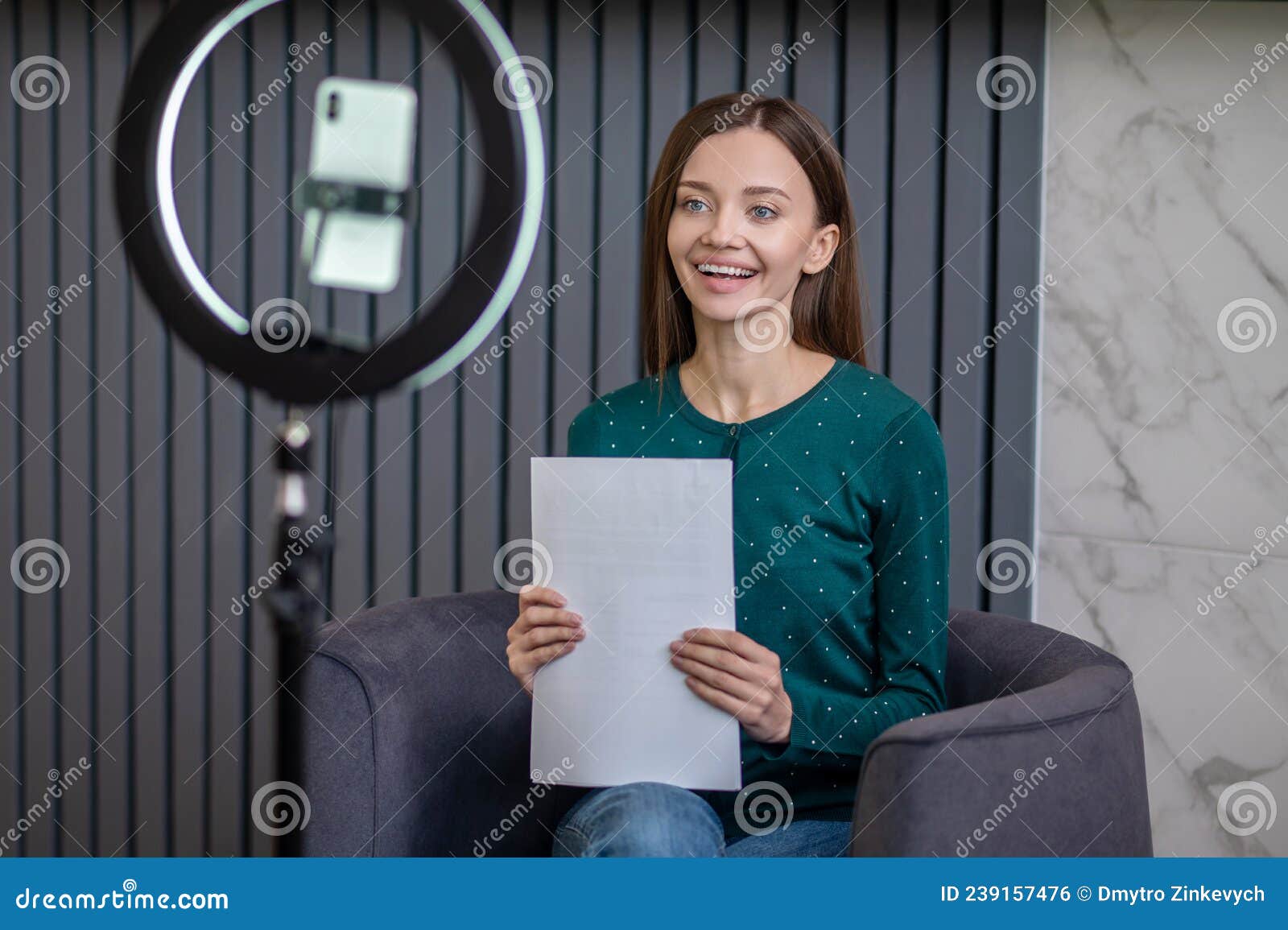 Excited Young Woman Conducting an Online Tutorial Stock Photo - Image ...