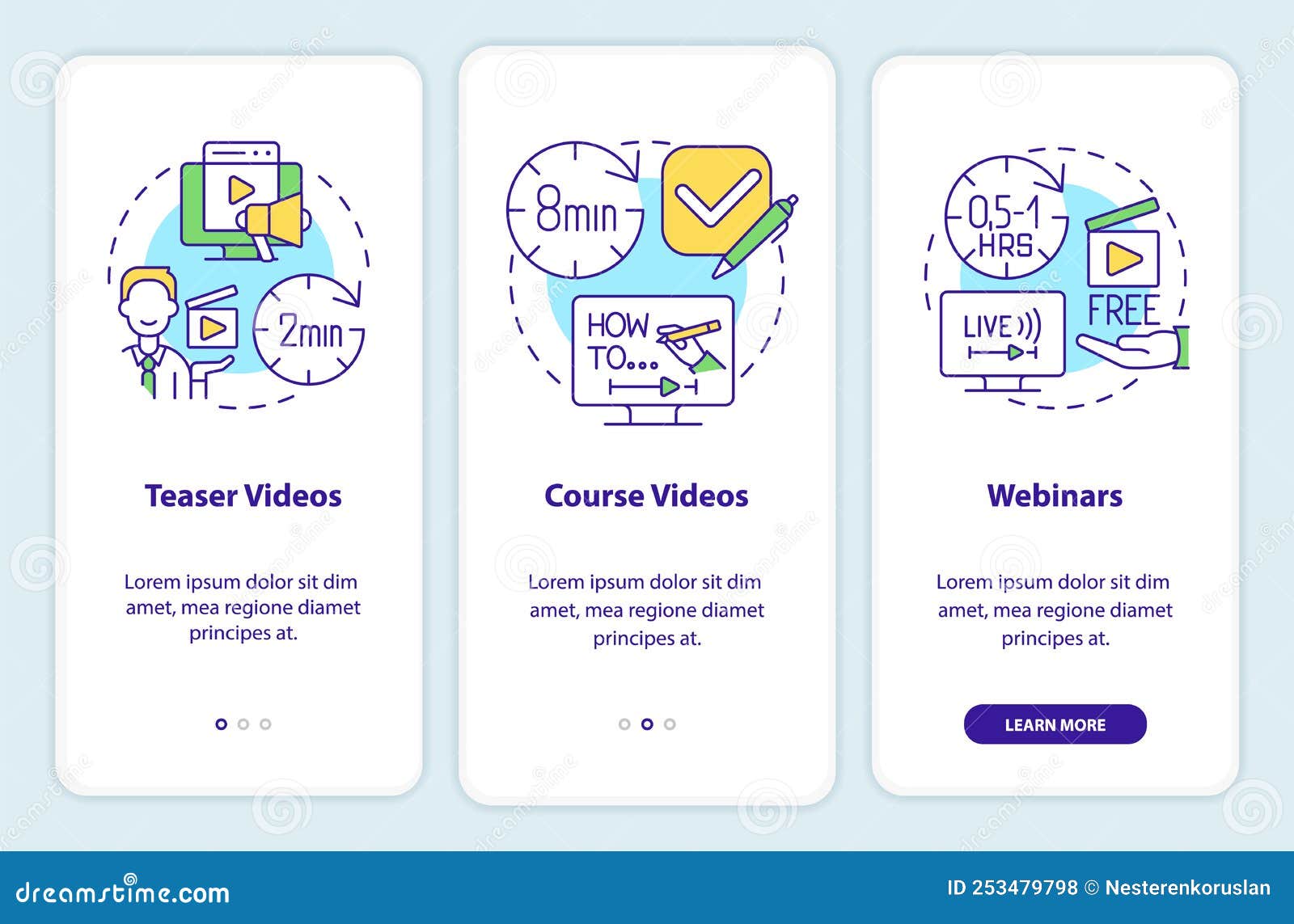 Online Tutorials Types Onboarding Mobile App Screen Stock Vector ...