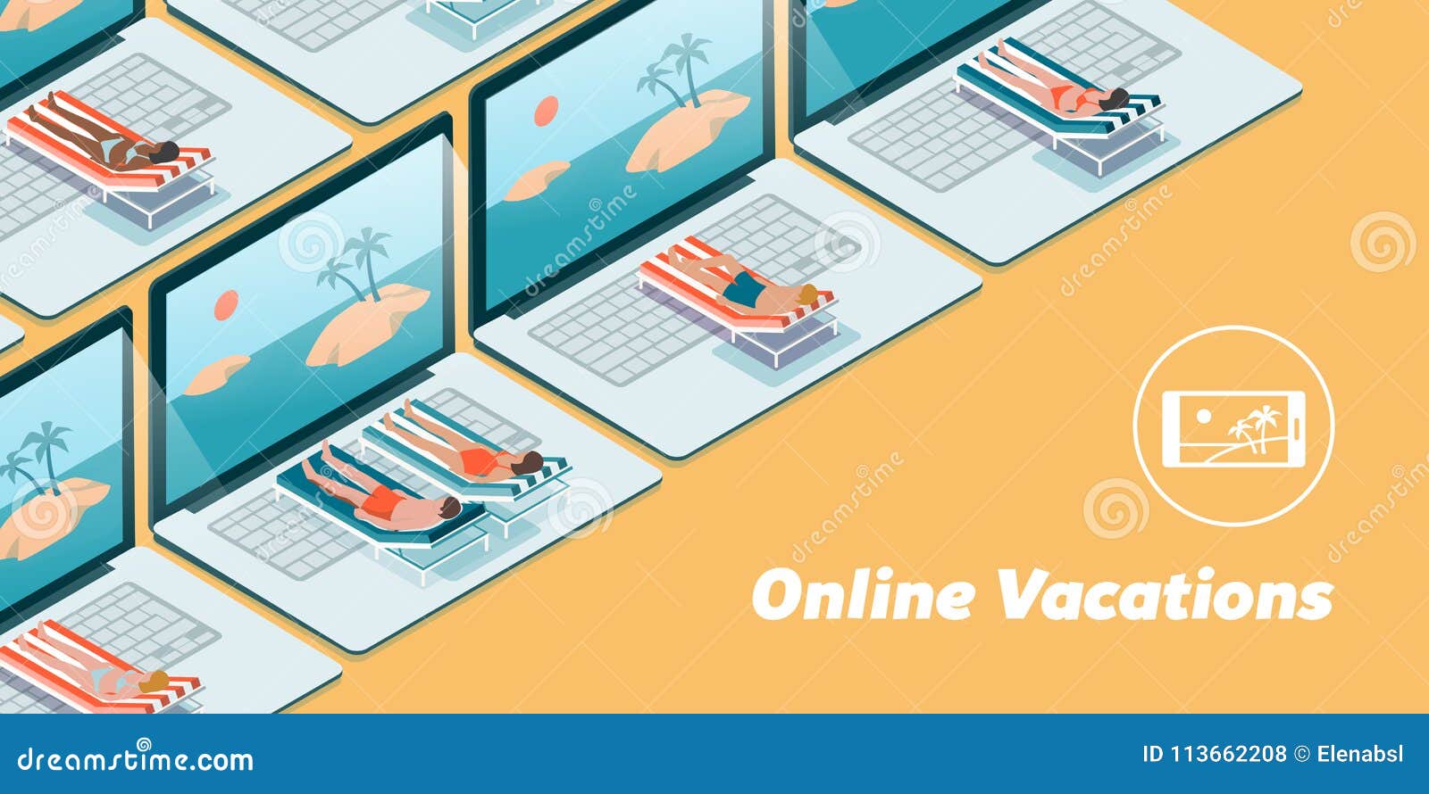 Online Vacations on a Laptop Stock Vector - Illustration of relax ...