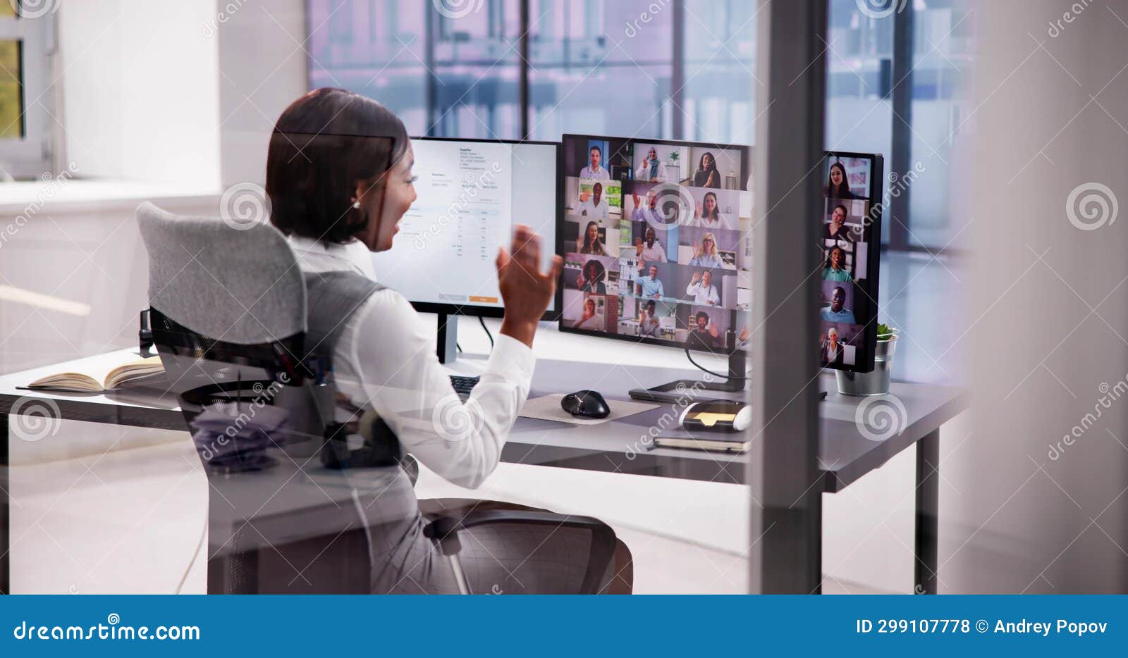 Online Video Call Meeting in Office Stock Photo - Image of rooms ...