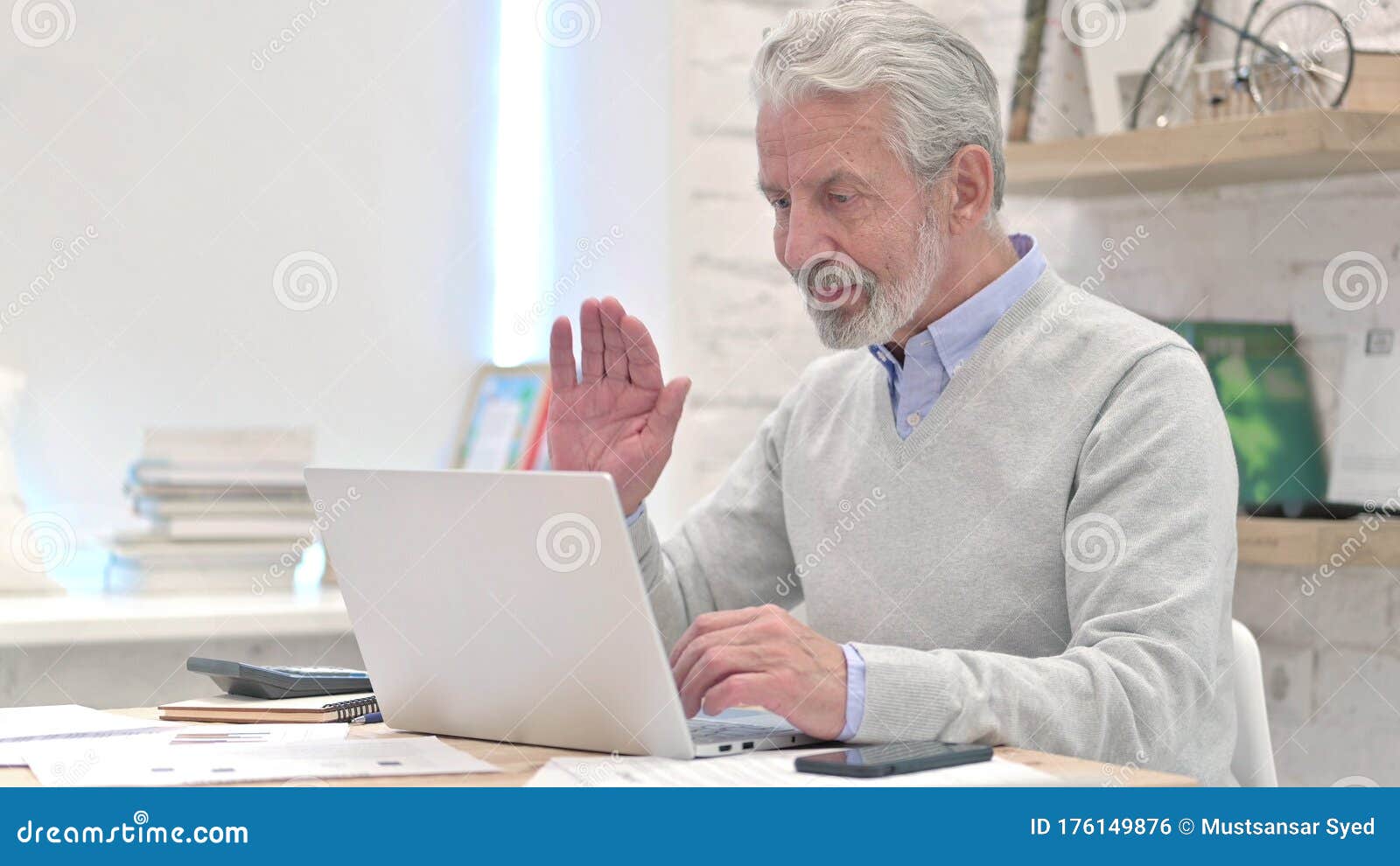 Online Video Chat by Senior Old Man Stock Photo - Image of internet ...