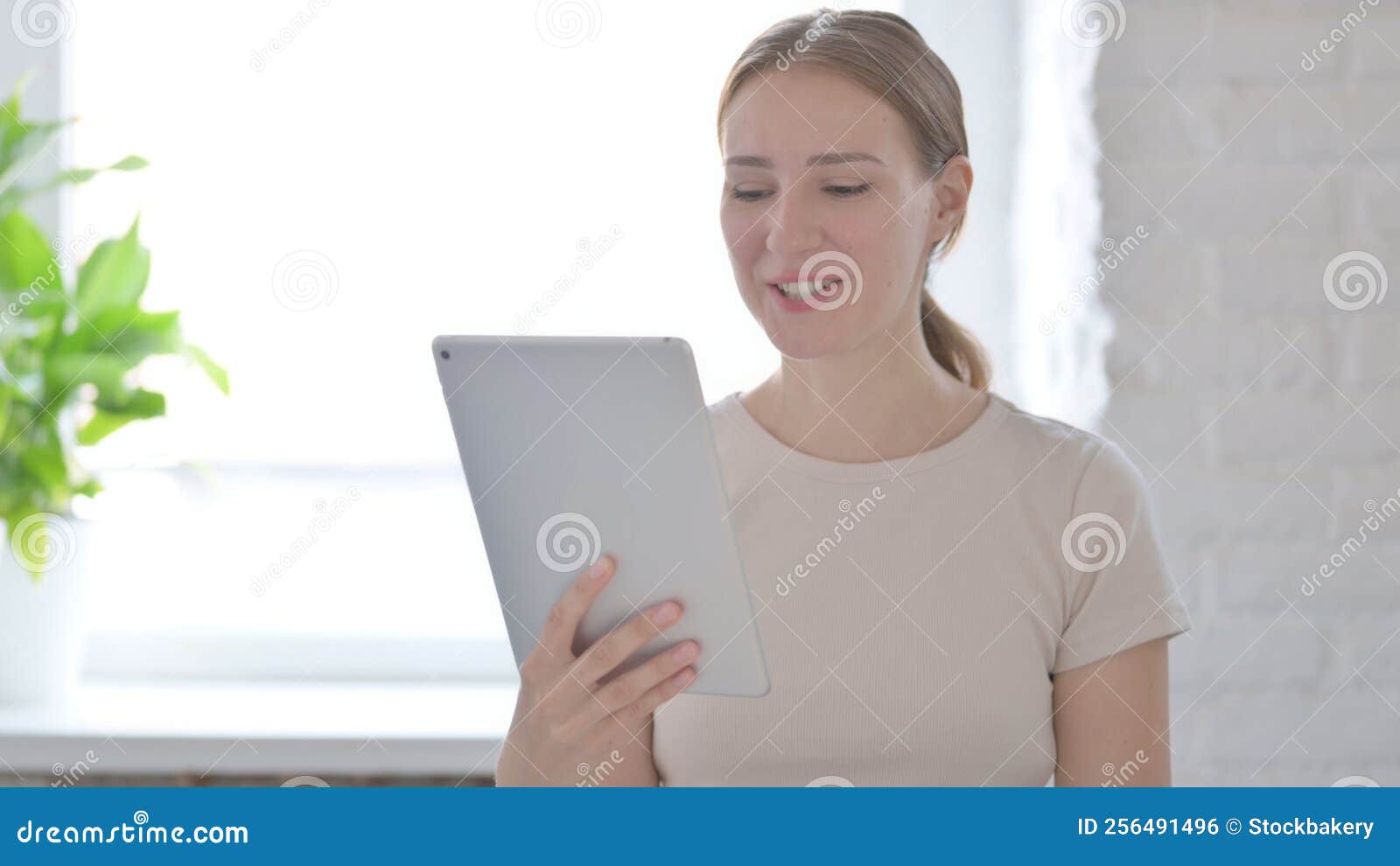 Online Video Chat on Tablet by Woman Stock Photo - Image of beautiful ...