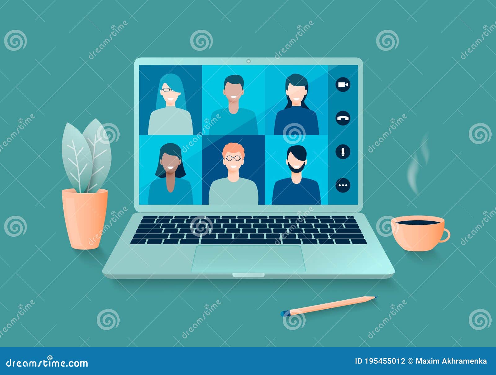 Online Video Conference or Distance Learning, Working at Home with a ...