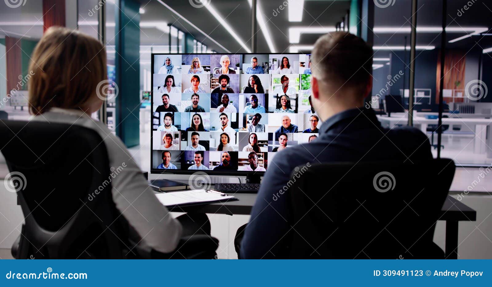 Online Video Conference Meeting on Computer Stock Image - Image of ...