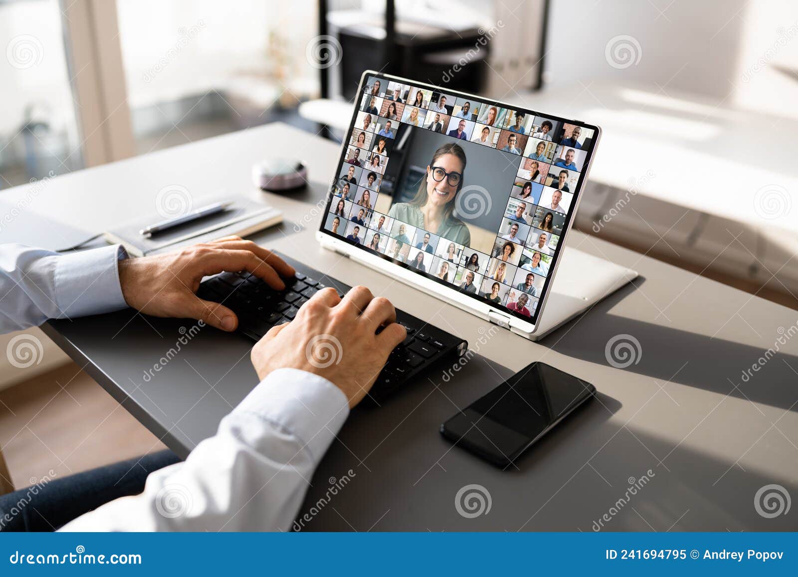 Online Video Conference Meeting on Tablet Stock Image - Image of male ...