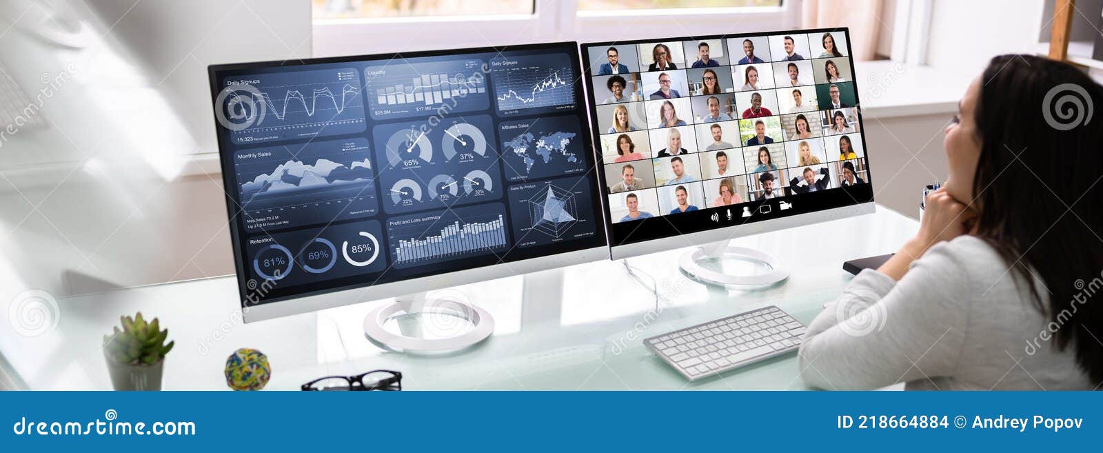 Online Video Conference Virtual Meeting Stock Photo - Image of learning ...