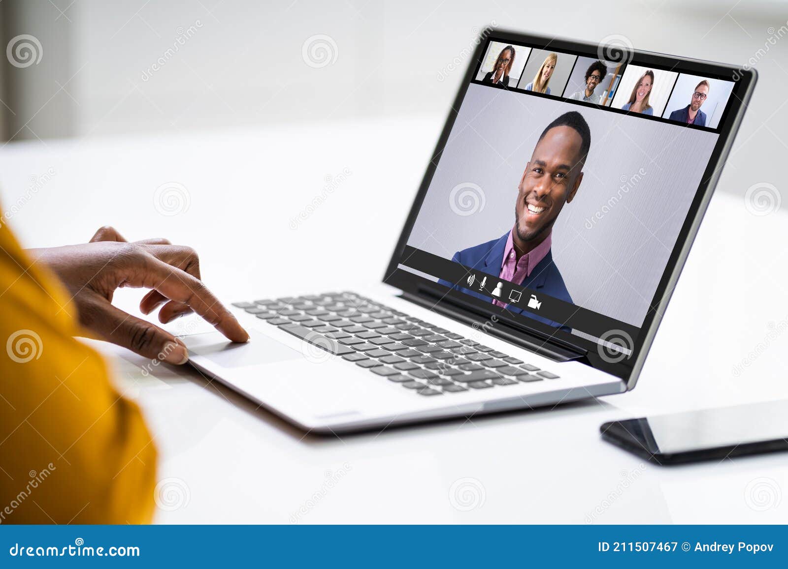Online Video Conference Work Call Stock Image - Image of device, meet ...