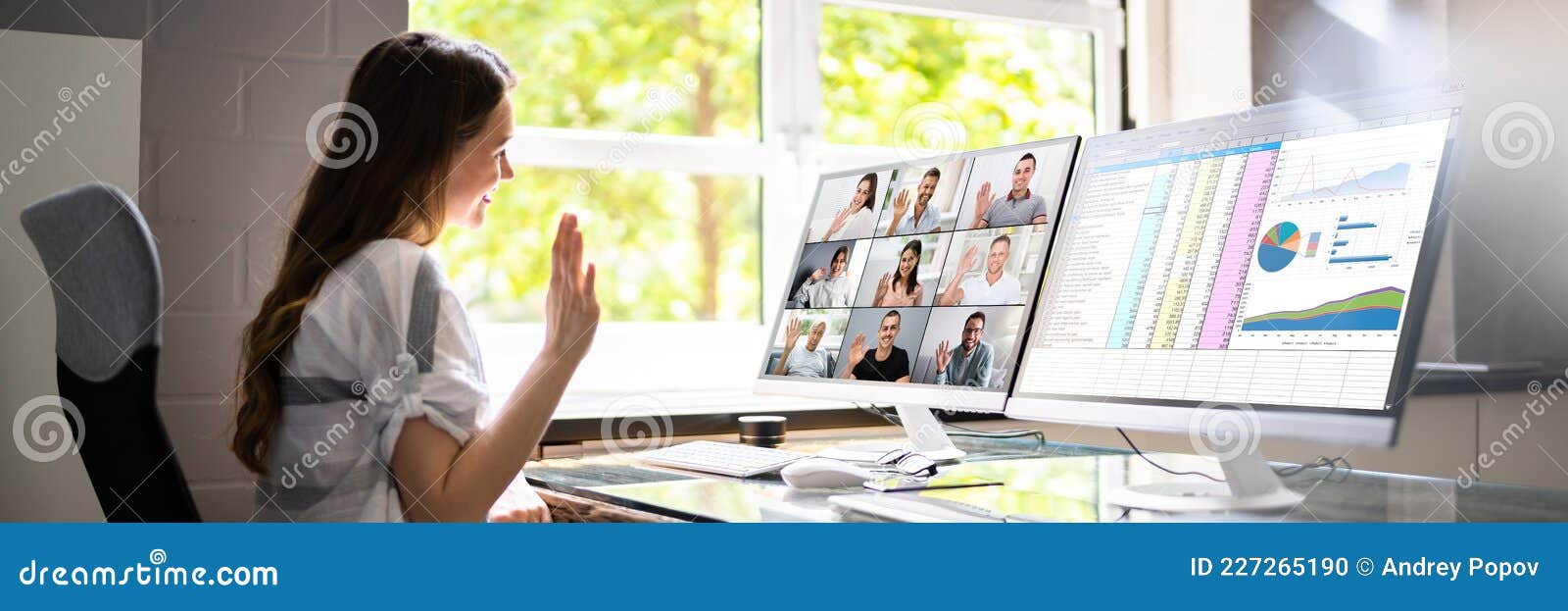 Online Video Conferencing Call Waving Hand Stock Photo - Image of ...