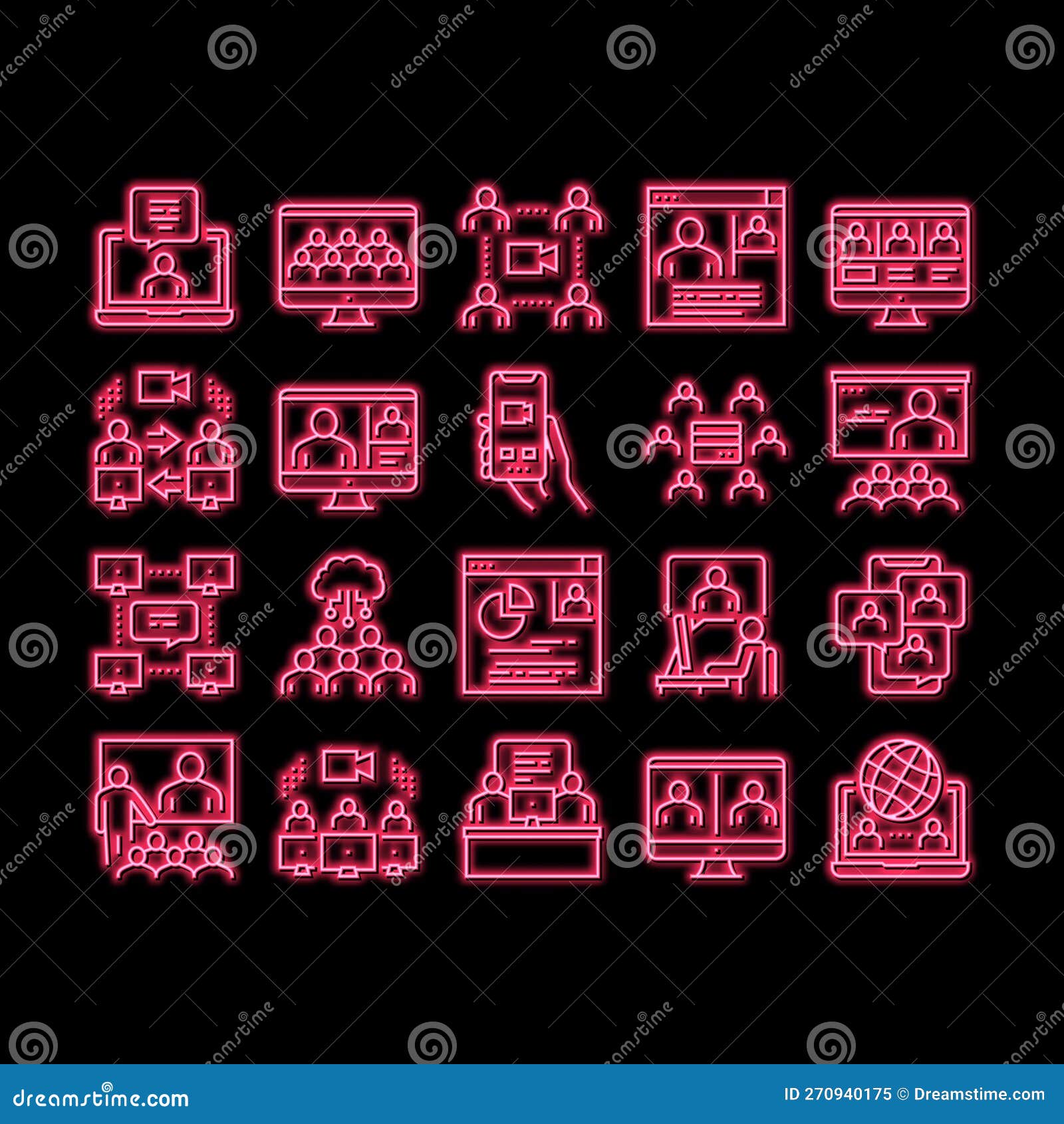 Online Video Meeting Neon Glow Icon Illustration Stock Vector ...