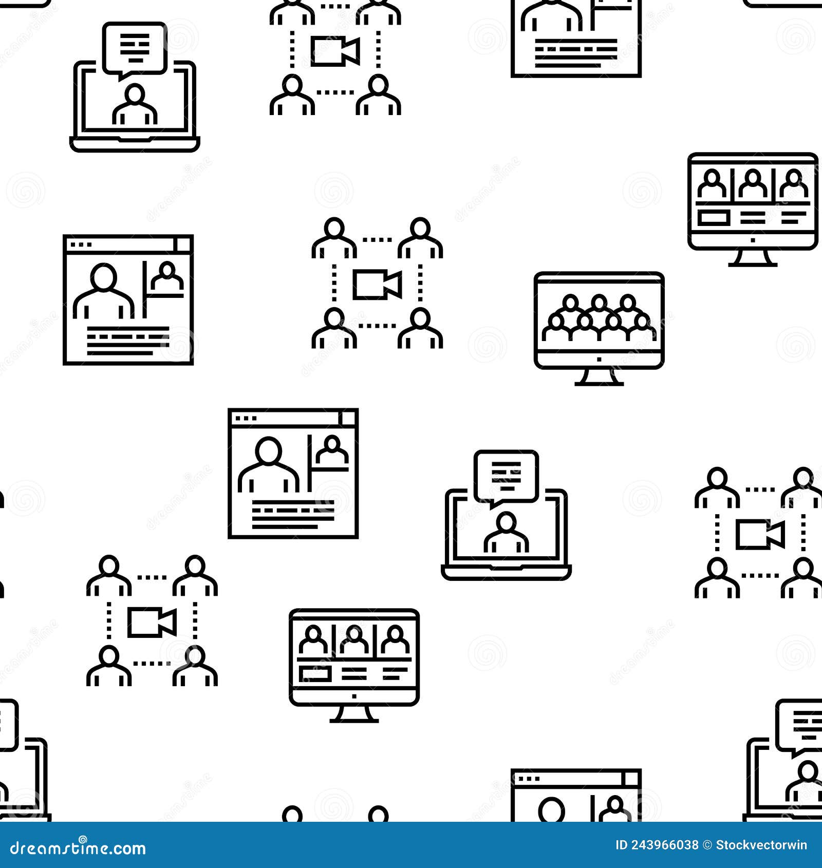 Online Video Meeting Vector Seamless Pattern Stock Illustration ...
