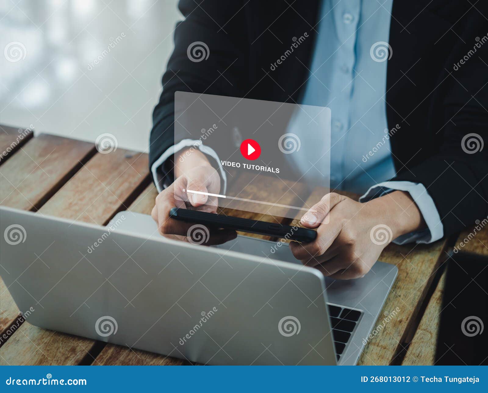 Online Video Tutorial Concept. Red Play Icon on Video Tutorial Virtual ...
