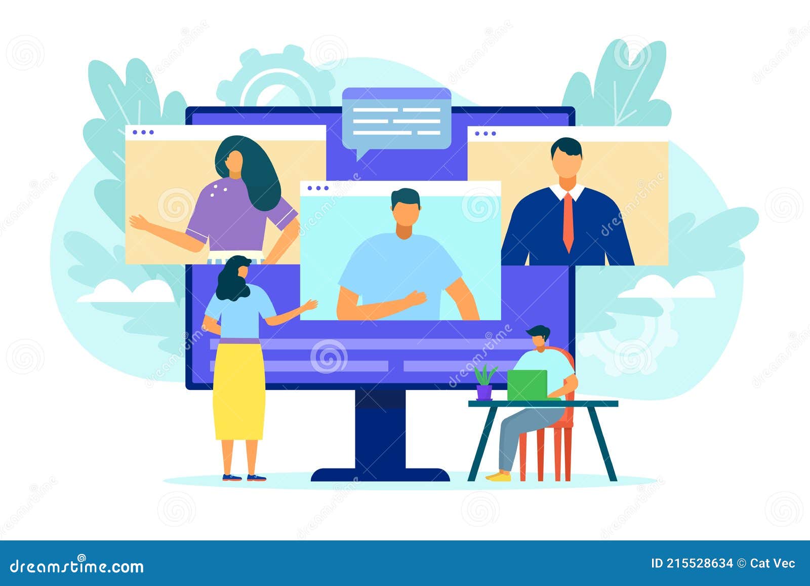 Online Videoconference Concept, Vector Illustration. Video Chat at ...