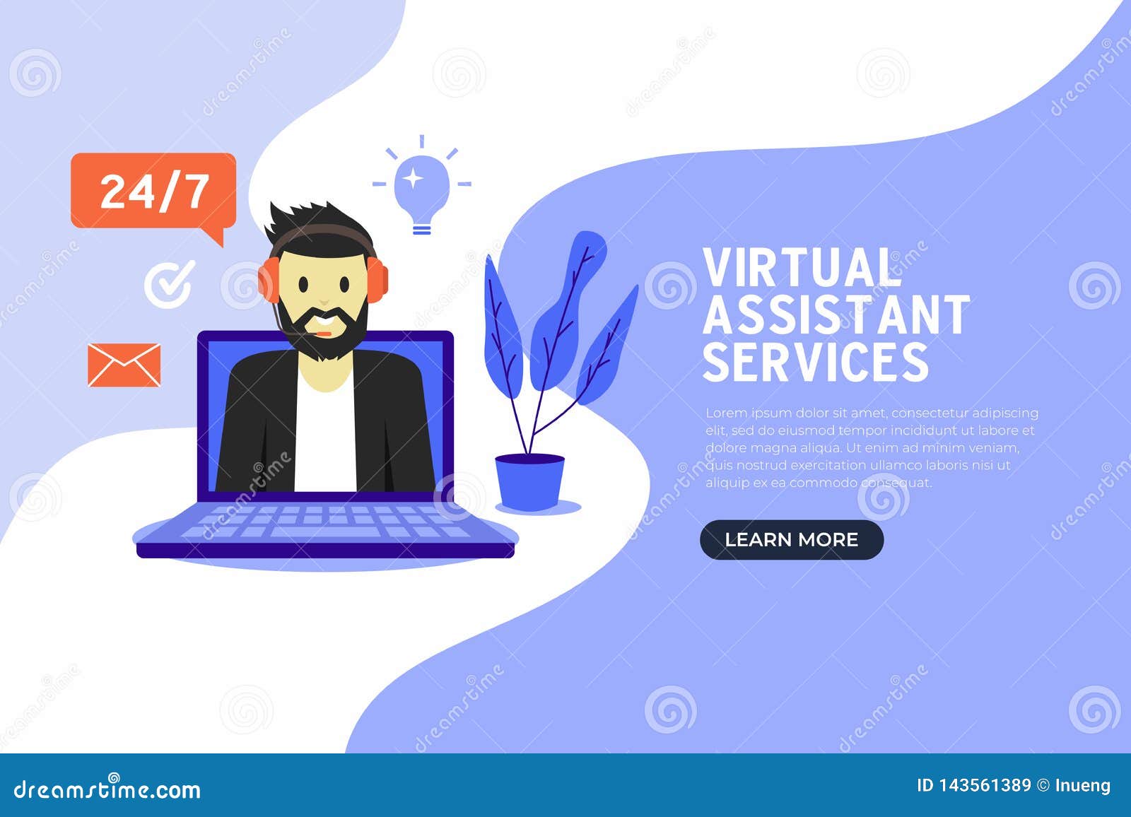 Online Virtual Assistant Services Banner Flat Design. Stock Vector ...