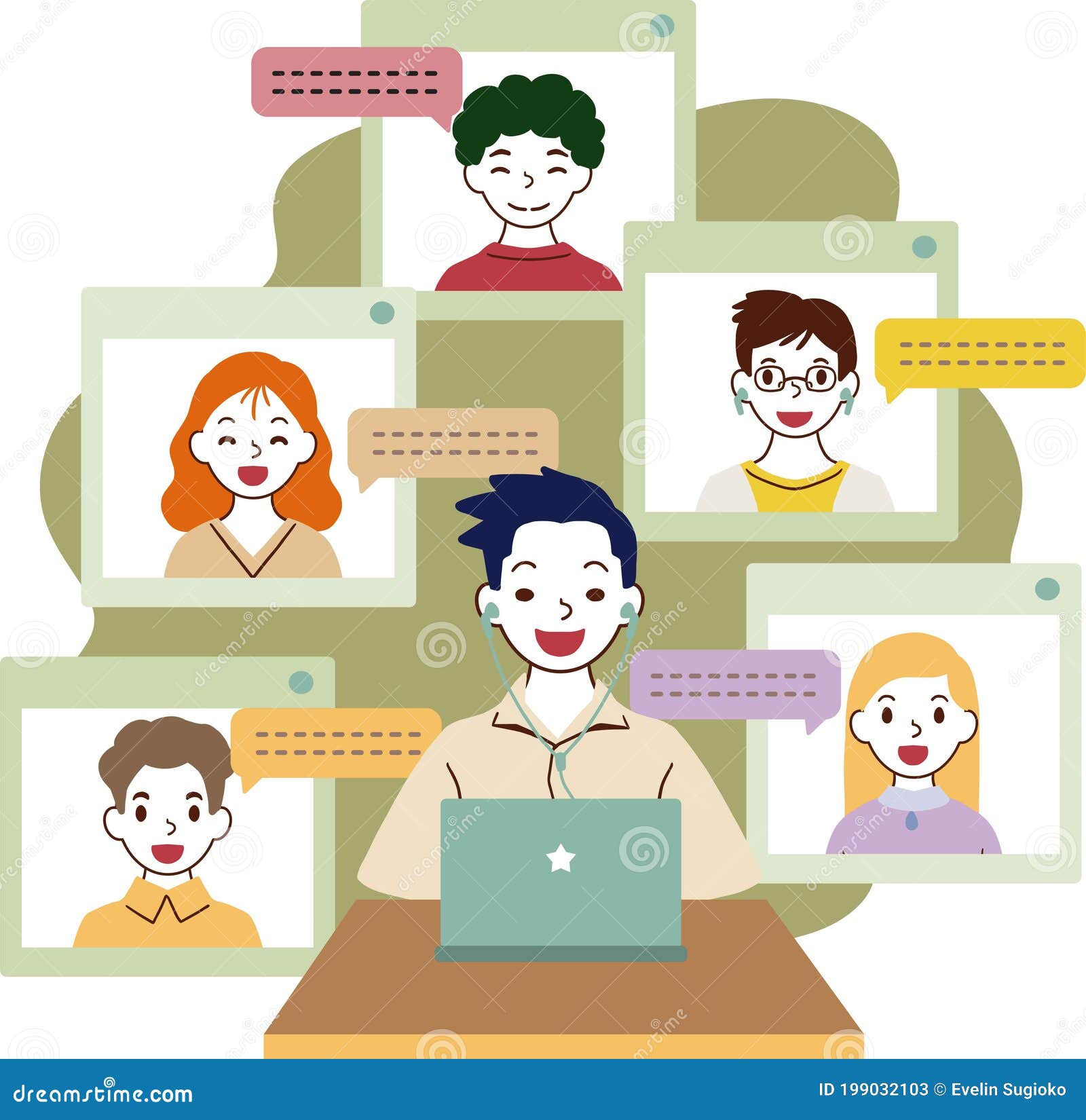 Online Virtual Conference Meeting Team Vector Illustration Stock Vector ...