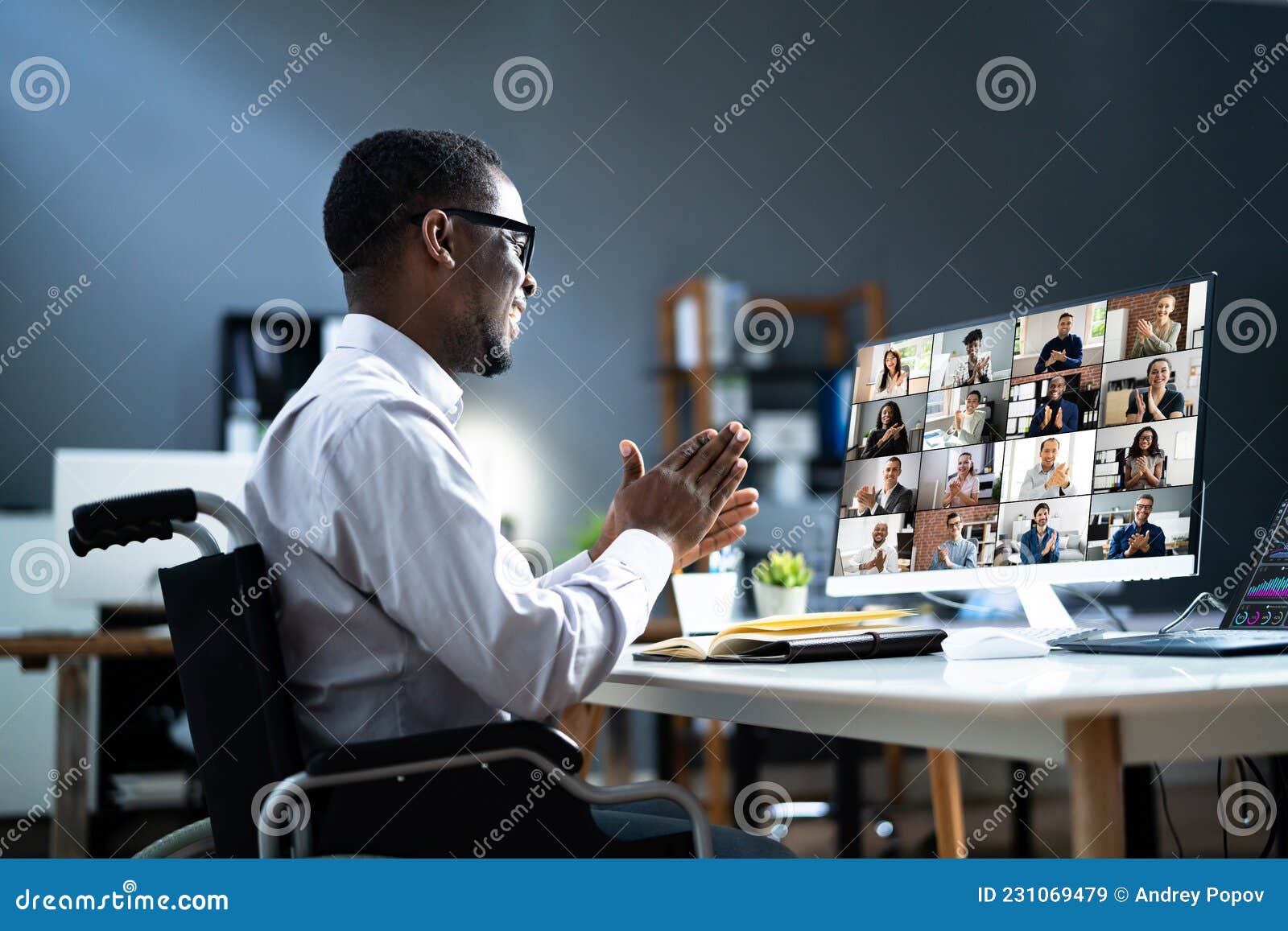 Online Virtual Teleworking Meeting on Computer Stock Image - Image of ...