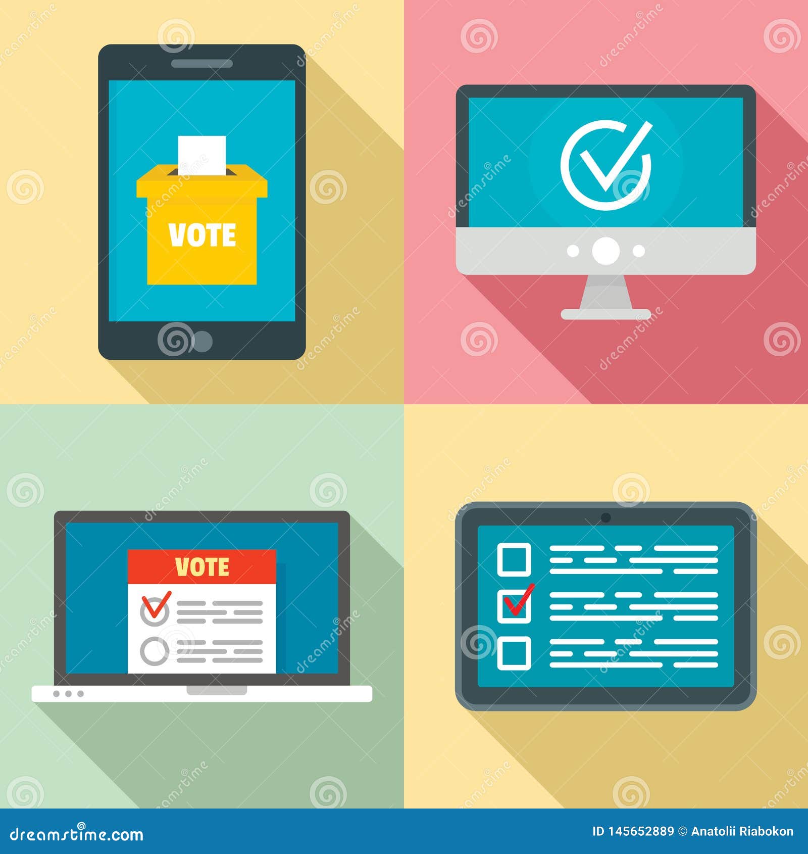 Online Vote Icons Set, Flat Style Stock Vector - Illustration of flat ...