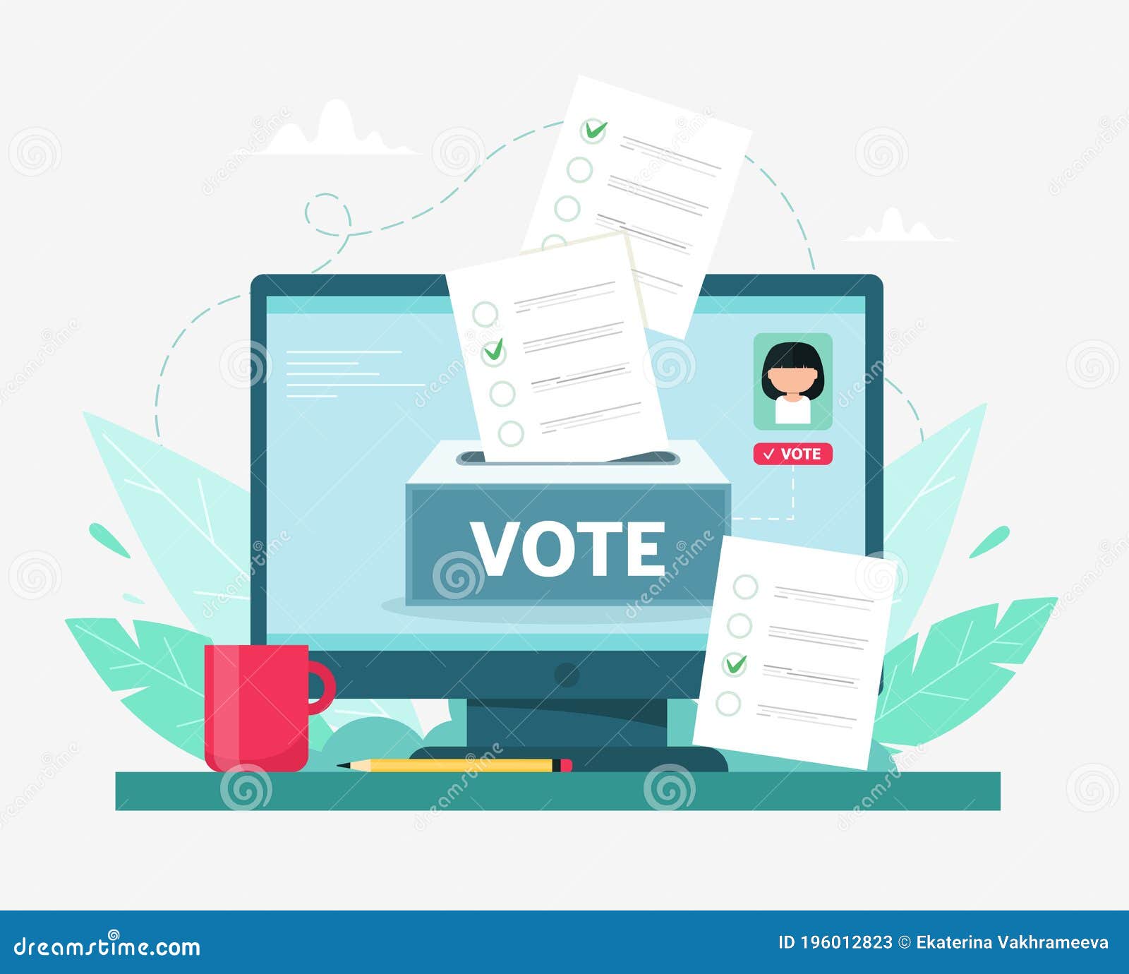 Online Voting Concept. Computer with Human Recognition and Remote ...