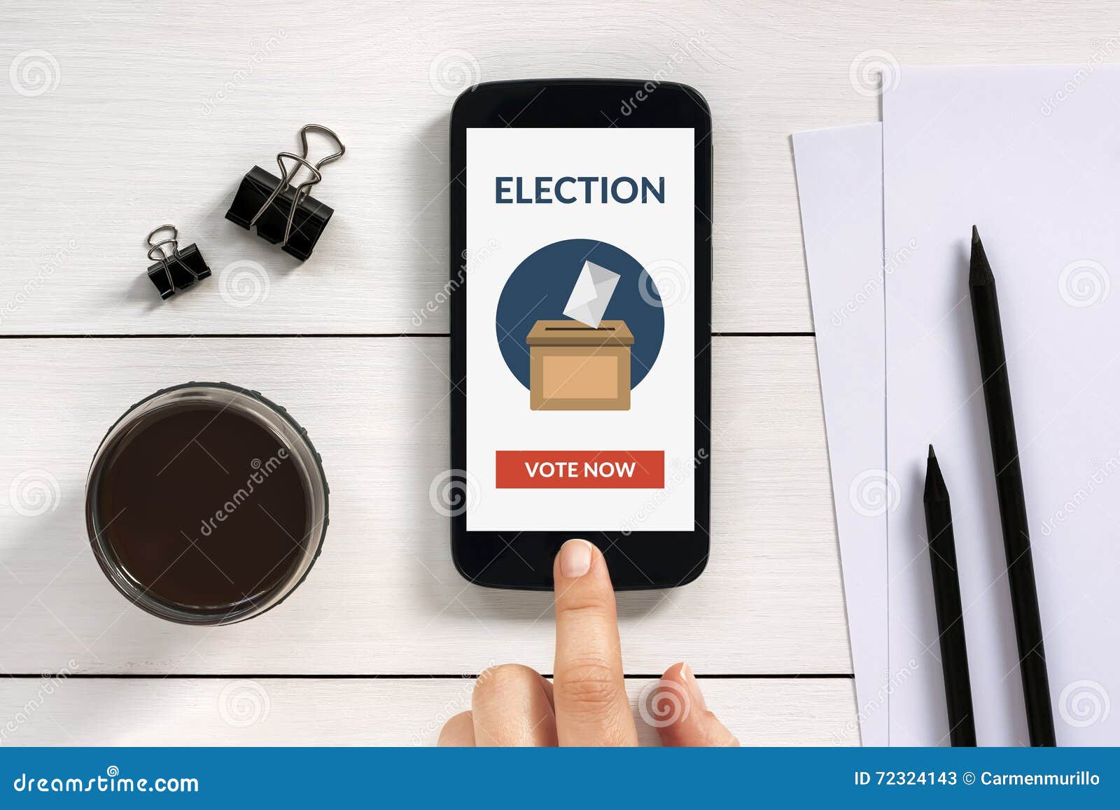 Online Voting Concept on Smart Phone Screen with Office Objects Stock ...