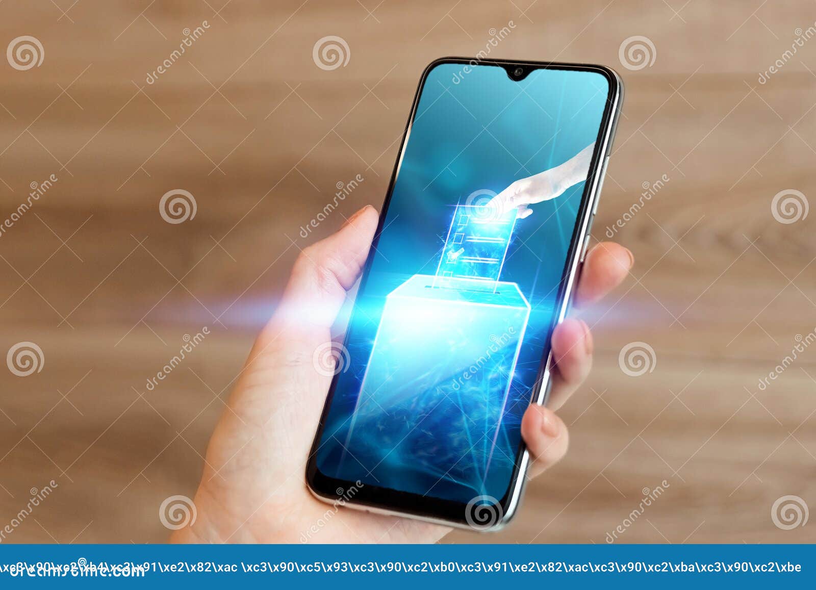 Online Voting, Hand with a Hologram Ballot and a Box for Internet ...