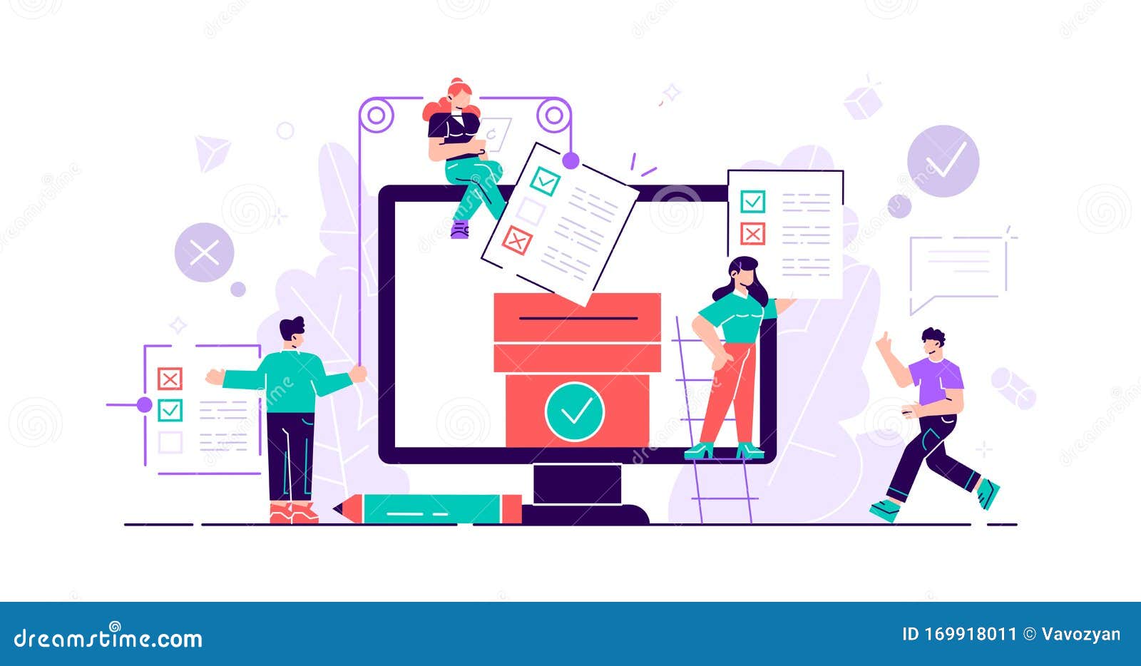 Online Voting Mini People with Computer Stock Vector - Illustration of ...