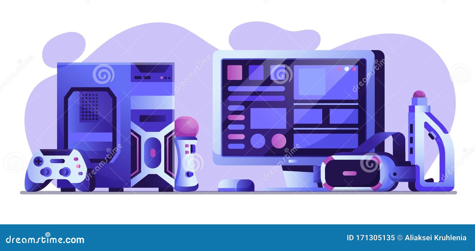 Online and VR Gaming Web Banner in Flat Stock Vector - Illustration of ...