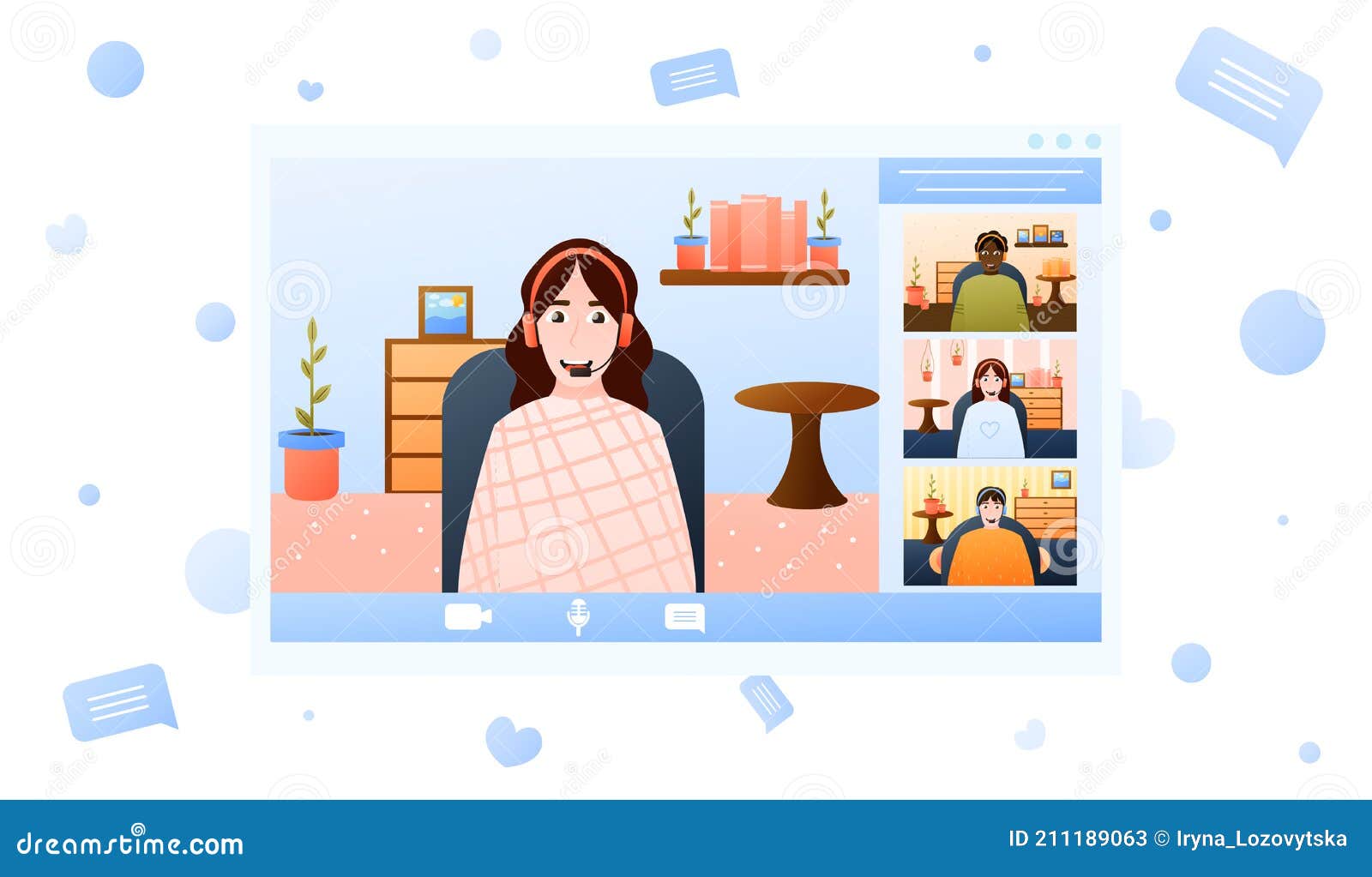 Online Webinar Concept with Cute Diversity Cartoon Character, Video ...