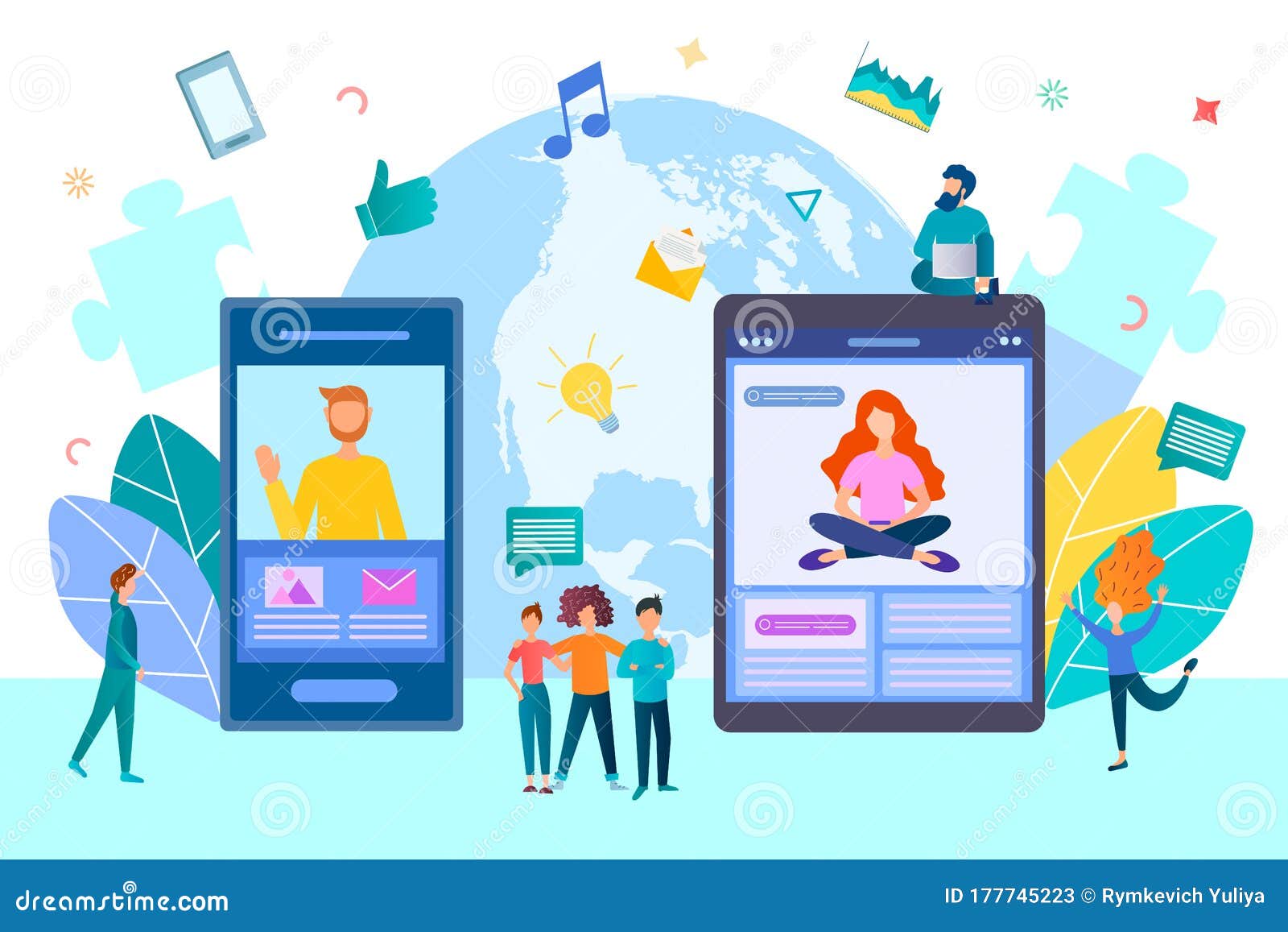 Online with the Whole World Vector Illustration Concept Stock Vector ...