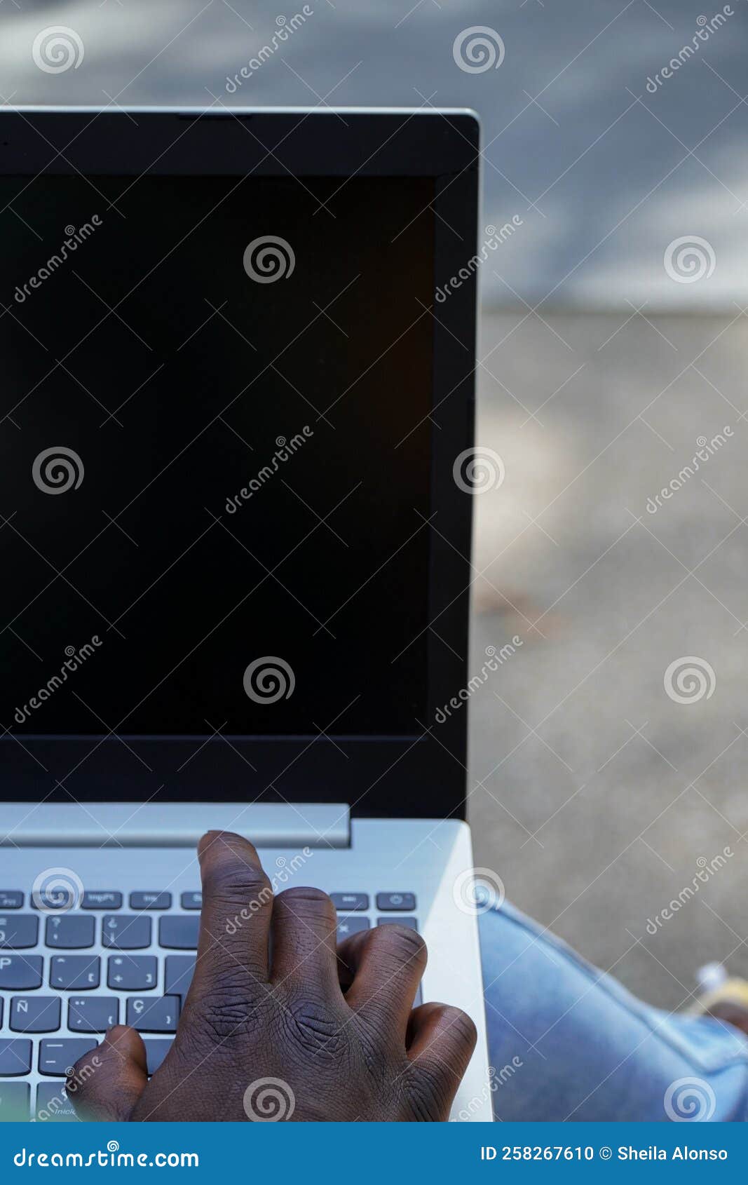 Online Working. Black Person Working with a Laptop Stock Photo - Image ...