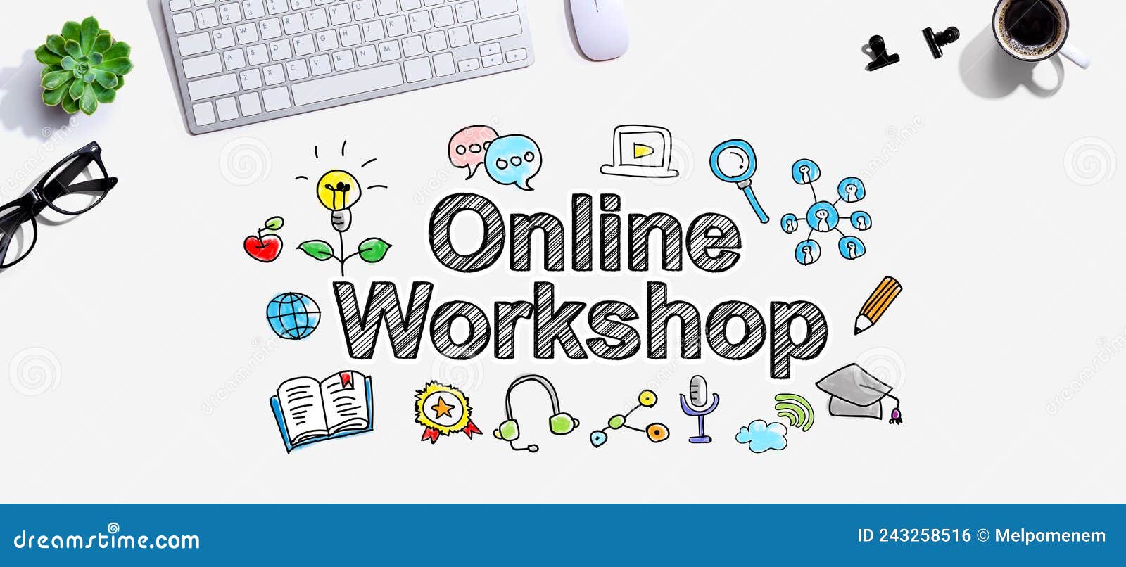 Online Workshop with a Computer Keyboard Stock Photo - Image of learn ...