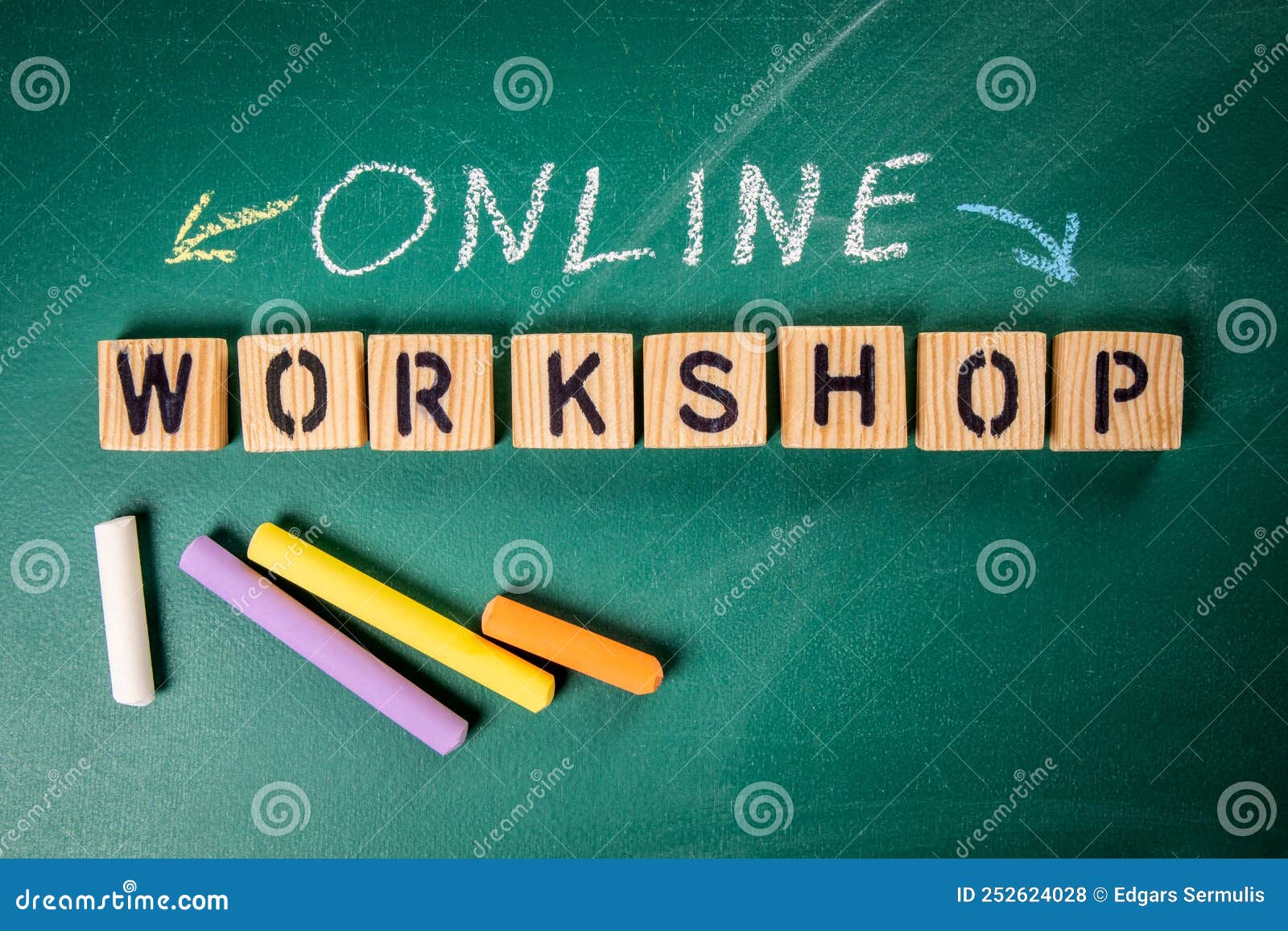 Online Workshop. Text on a Green Chalk Board Stock Photo - Image of ...