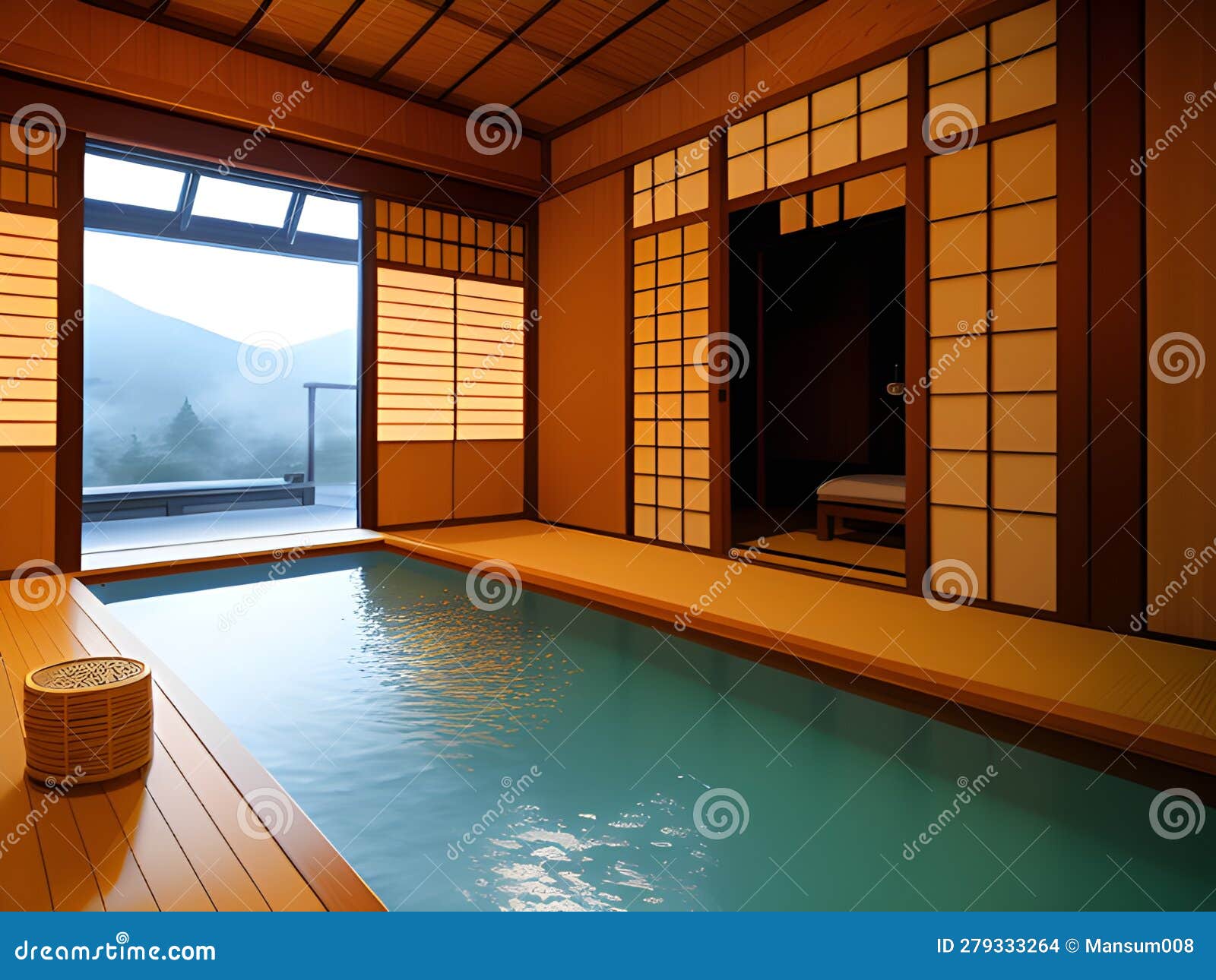 Onsen Room and Wooden Wall, AI Generated Stock Illustration ...