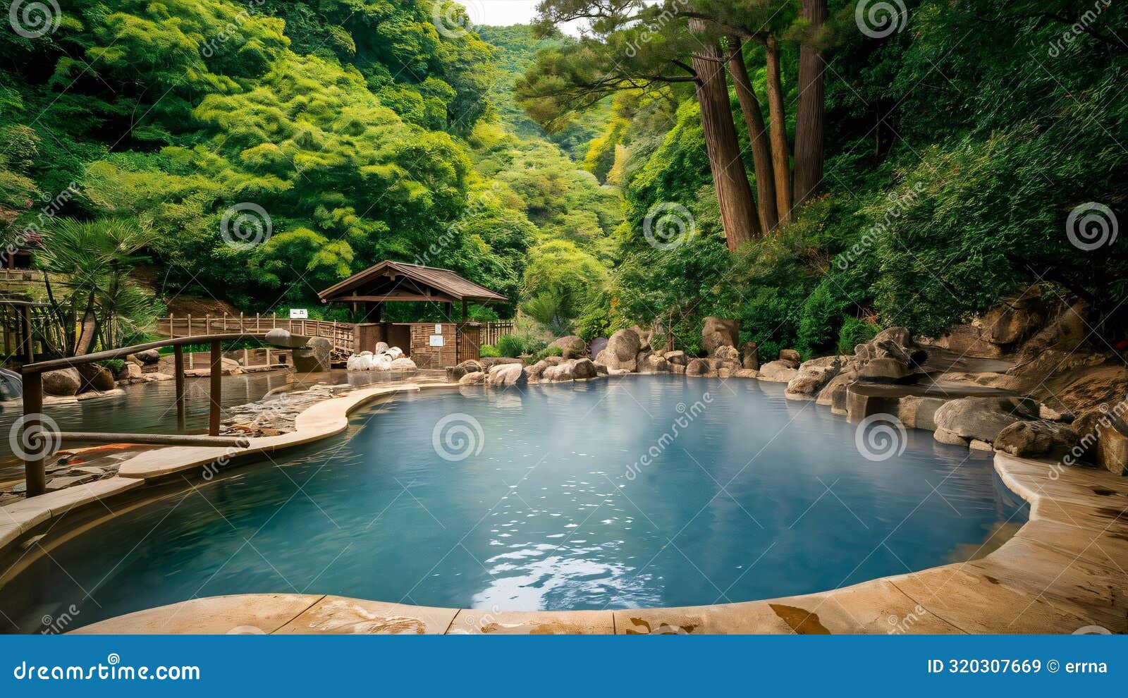 Ai Generated Onsen Traditional Japanese Hot Prings Outdoor Landscape