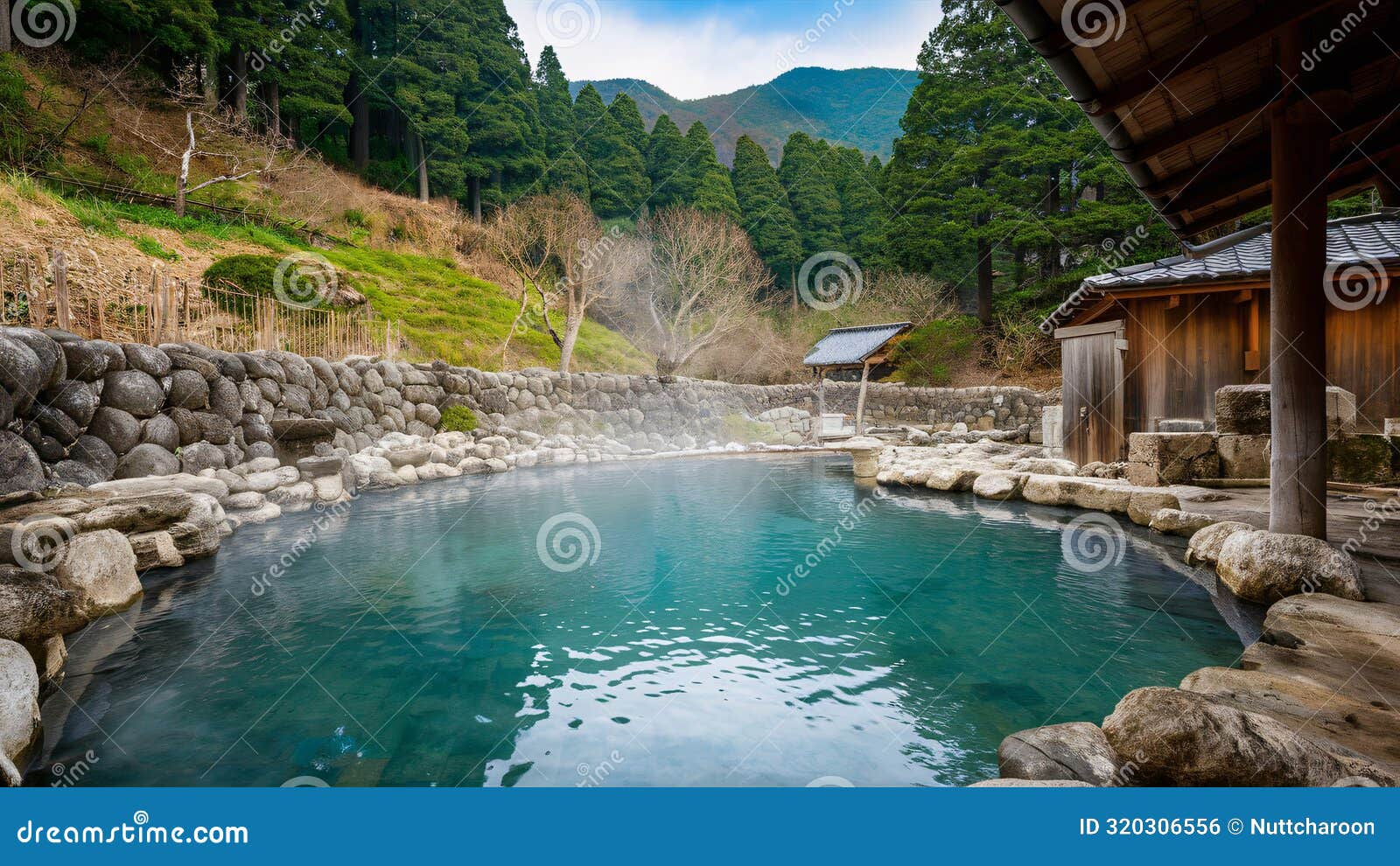 Ai Generated Onsen Traditional Japanese Hot Prings Outdoor Landscape