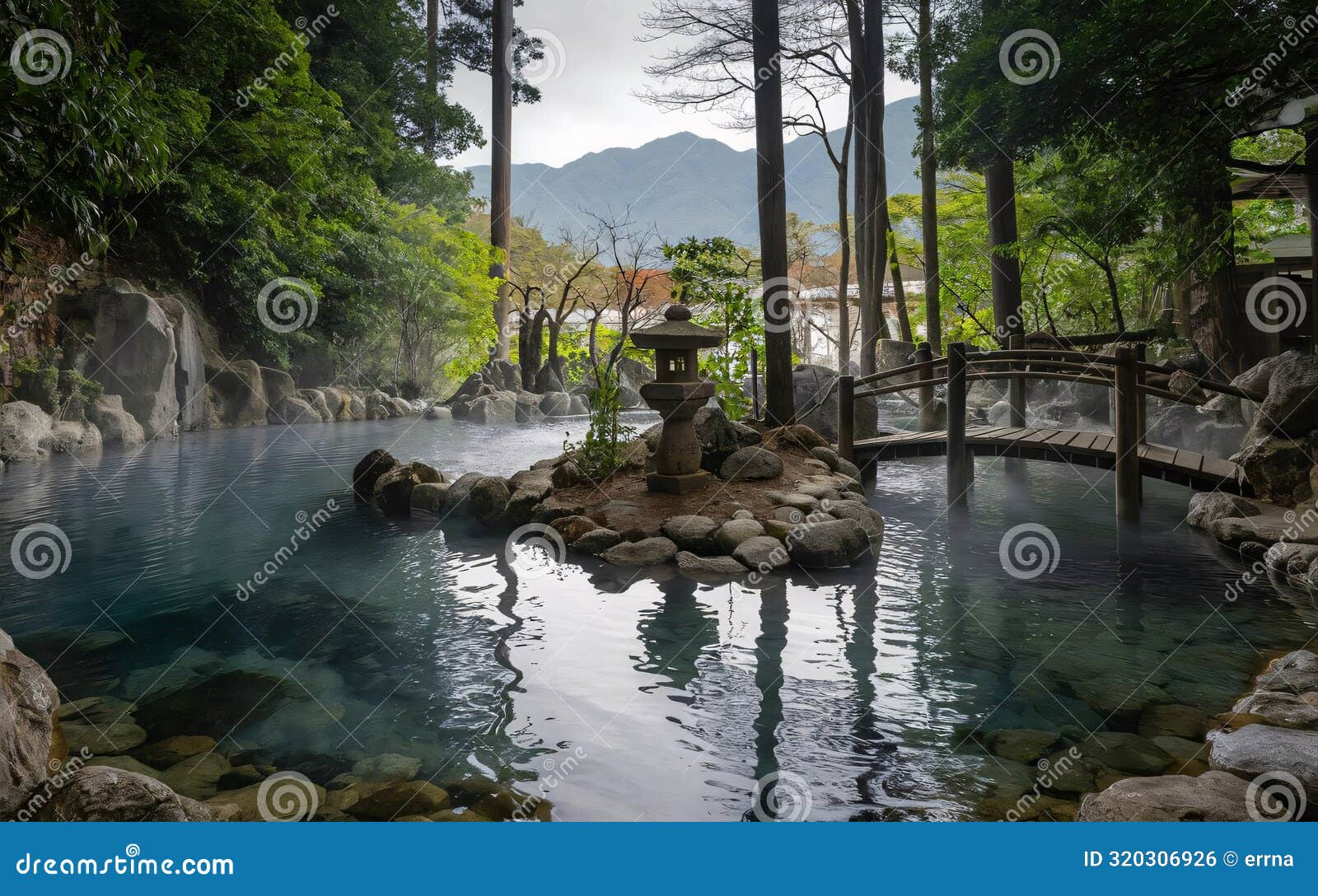 Ai Generated Onsen Traditional Japanese Hot Prings Outdoor Landscape