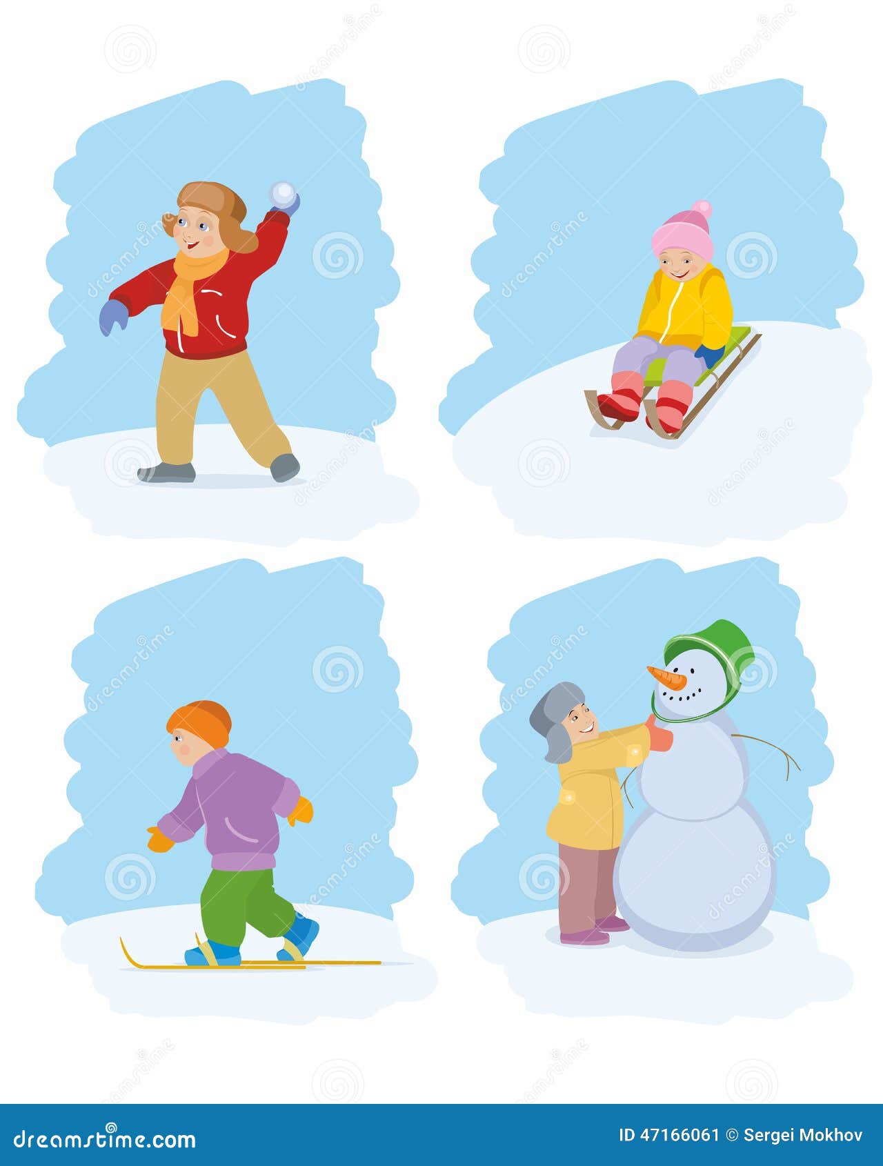 Onside vinterlek för barn vektor illustrationer. Illustration av liten ...