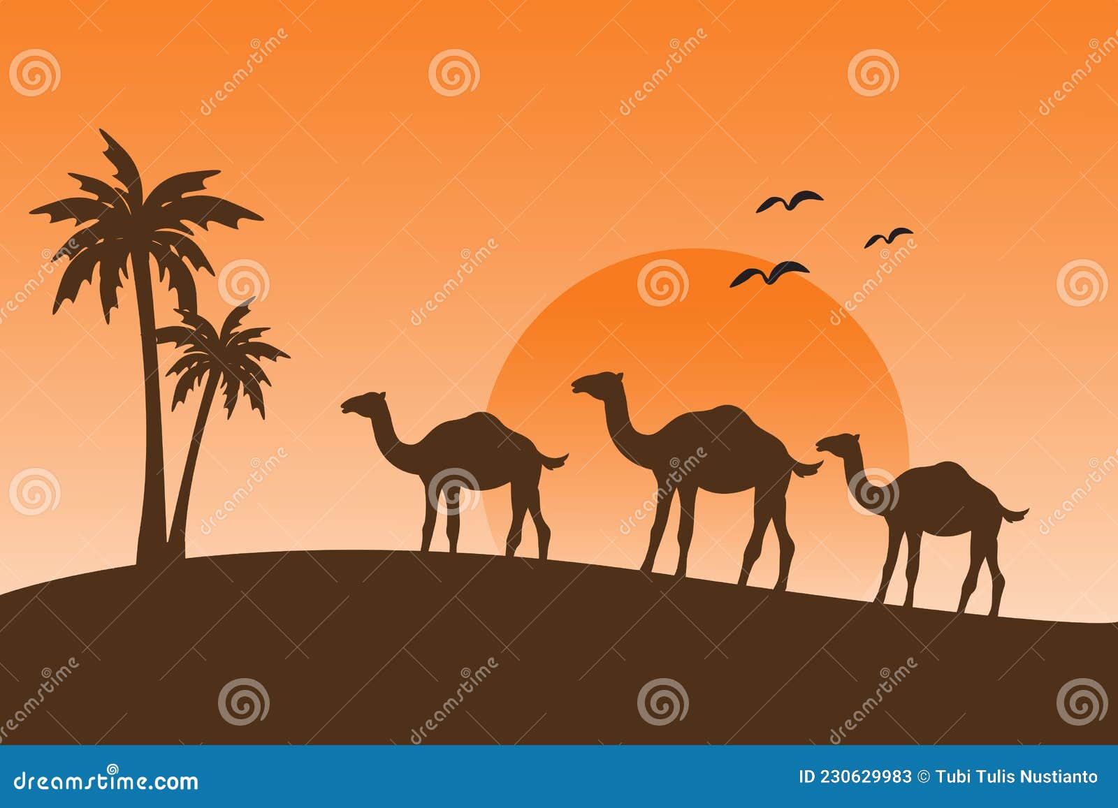 Beautiful Silhouette Camel With Palm Tree, Islamic Background, Eid Al ...
