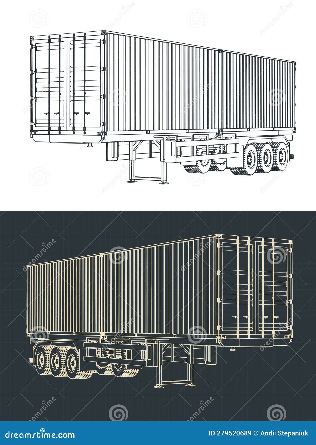 Container Trailer Blueprints Cartoon Vector | CartoonDealer.com #279520689