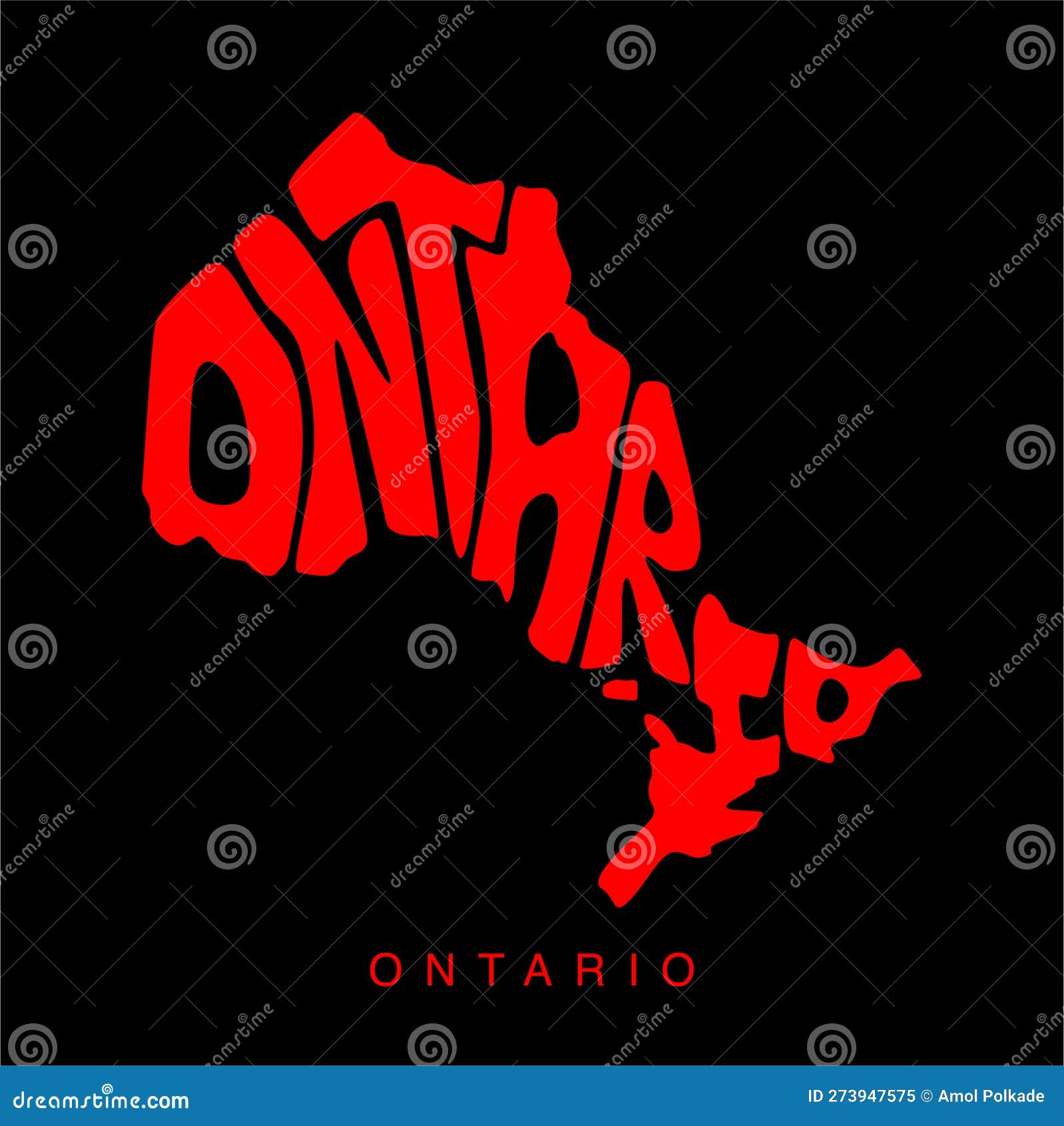 Ontario Map Lettering Art. Ontario Map Typography Cartoon Vector ...