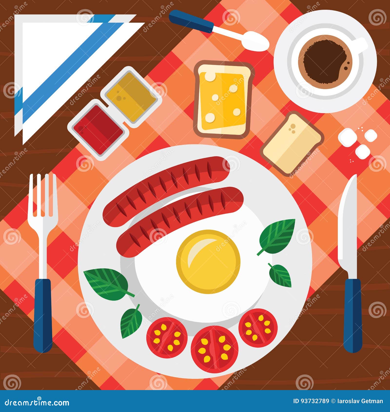 Ontbijtillustratie Met Vers Voedsel in Een Vlak Ontwerp Vector ... Ontbijtillustratie Met Vers Voedsel in Een Vlak Ontwerp Vector ...