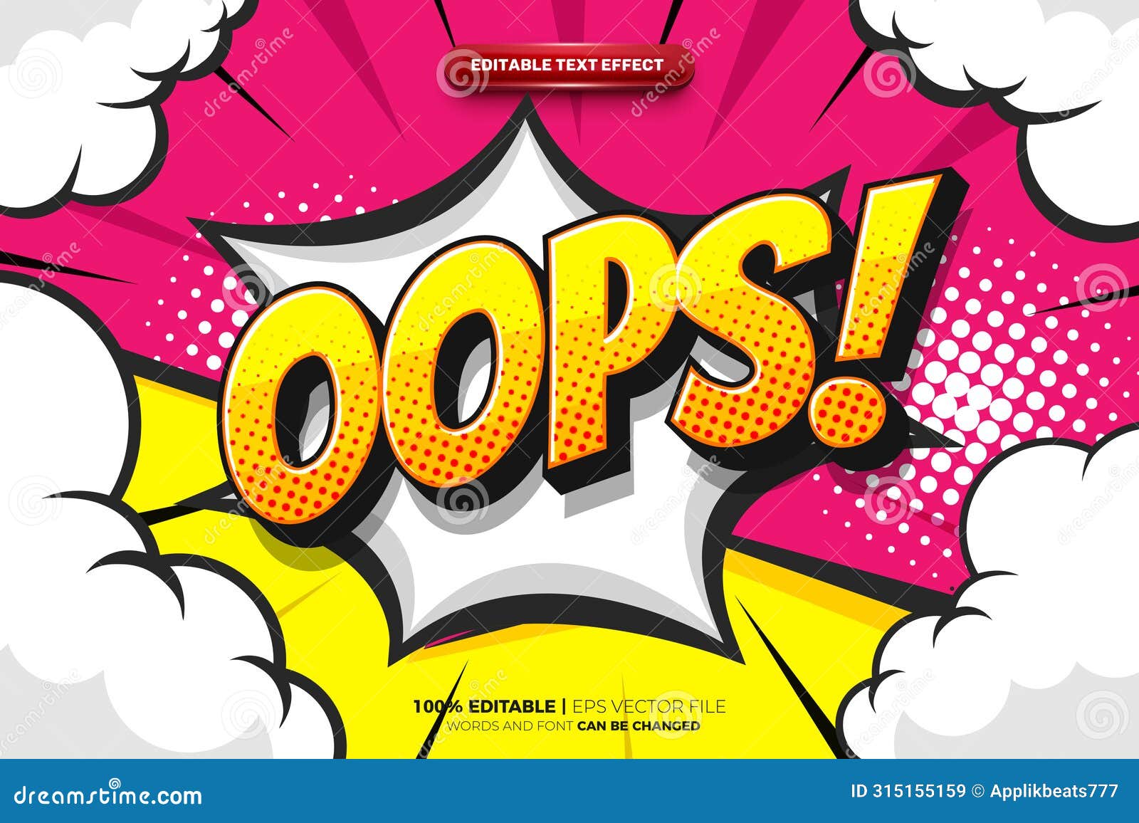 Oops Comic Cartoon Retro Pop Art Text Effect Stock Vector - Illustration of speak, bang: 315155159
