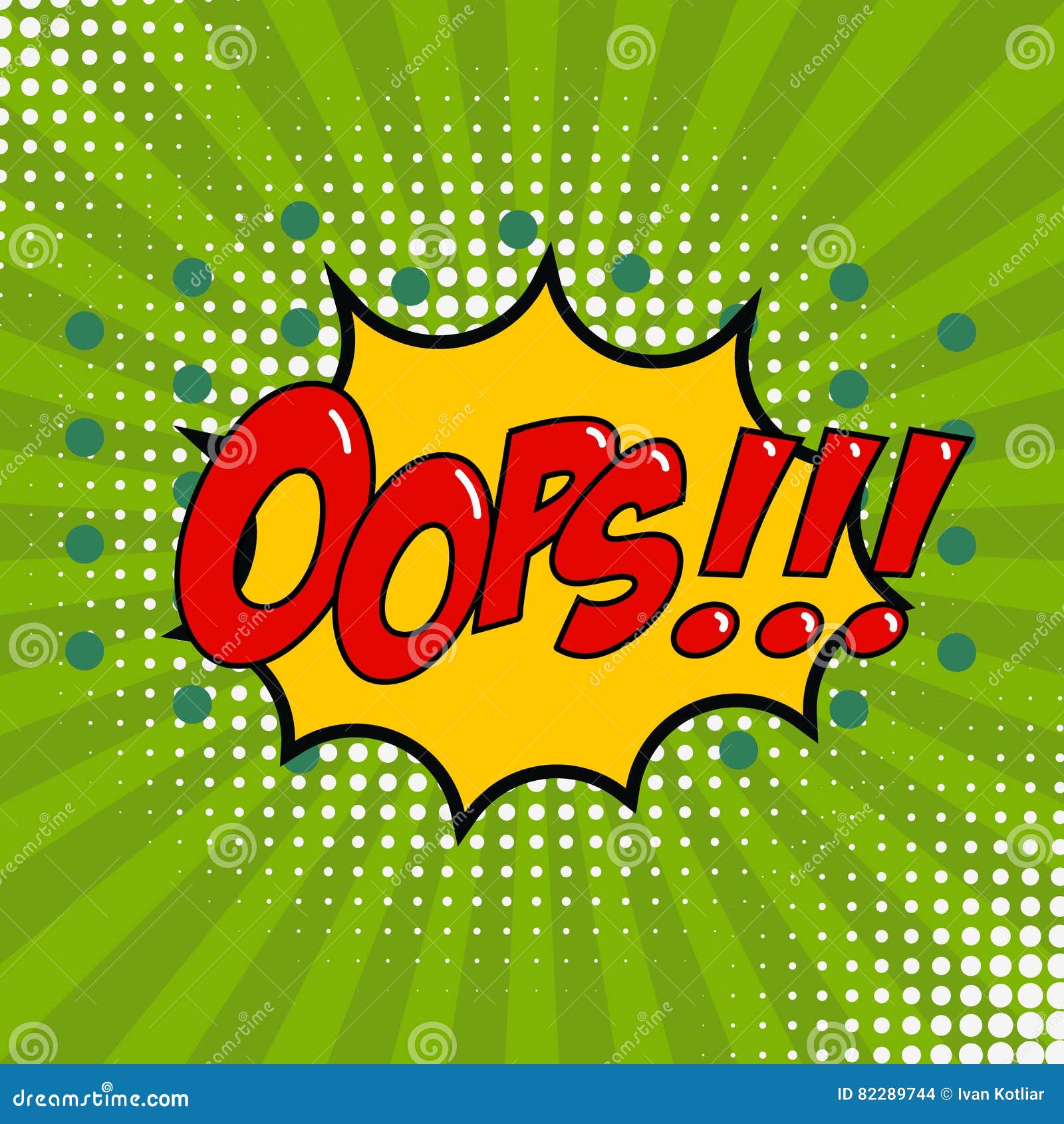 Oops! Comic Style Phrase on Sunburst Background. Design Element Stock ...