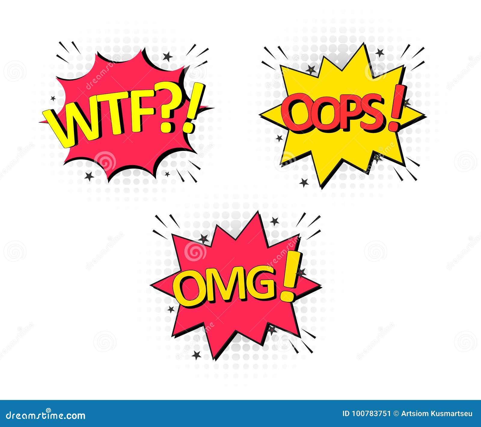 WTF Label Icon, Omg Label Icon, Oops Label Icon Cartoon Vector ...