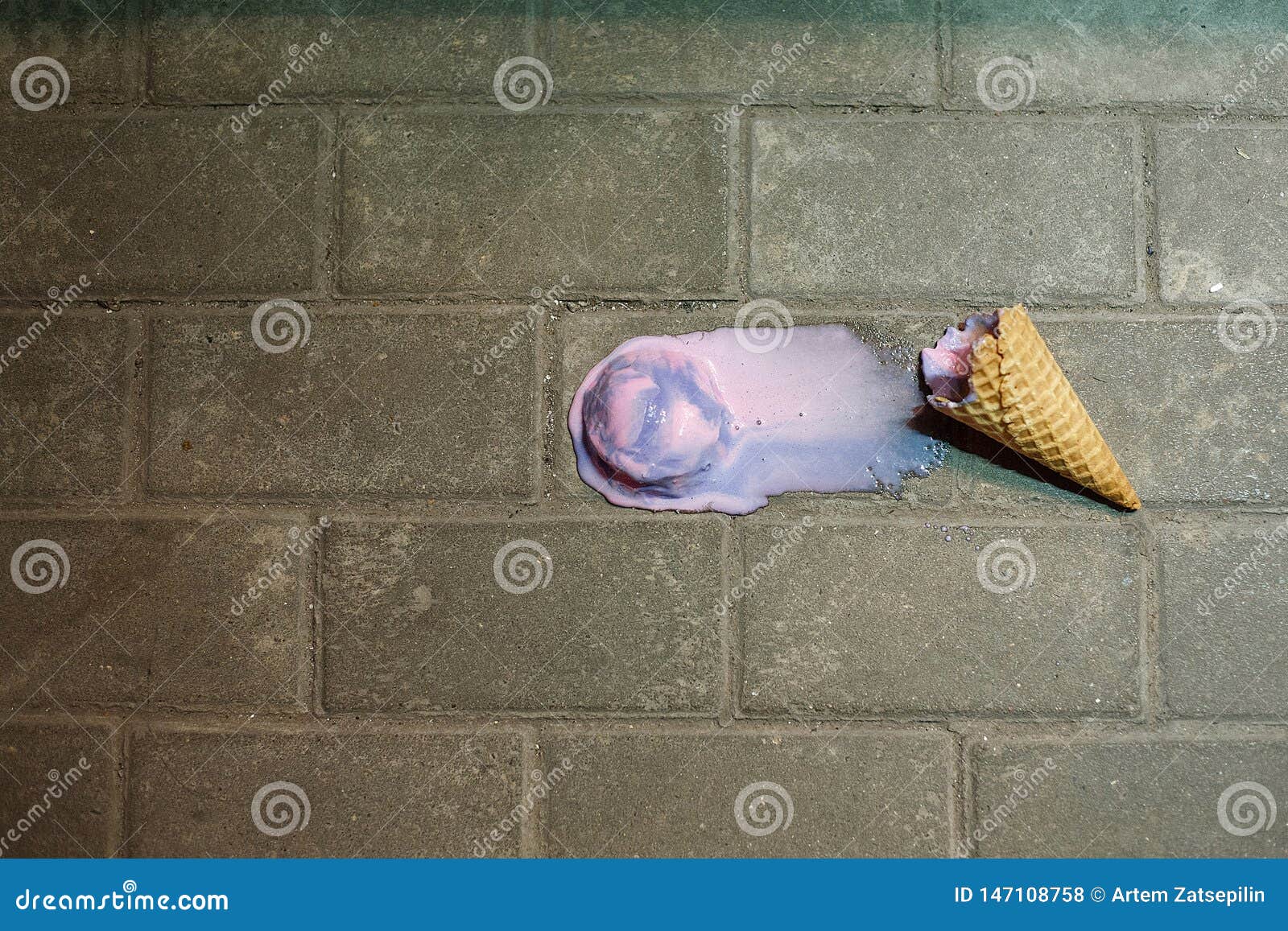 Oops Pink Ice Cream Fell Down on the Ground. Flat Lay Stock Photo ...