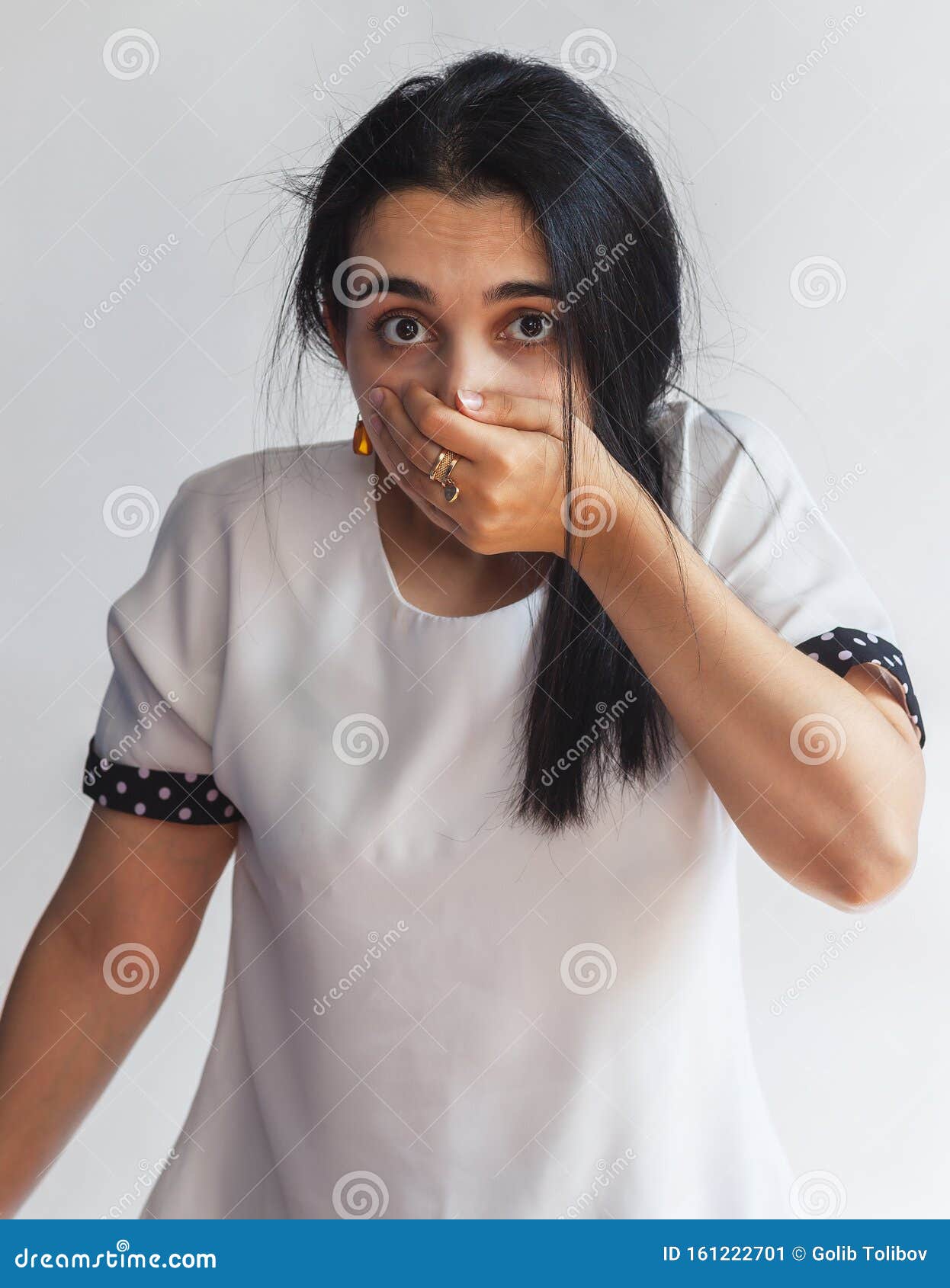 Oops. Portrait of Silly Woman with Hand on Mouth for Mistake, Remember ...