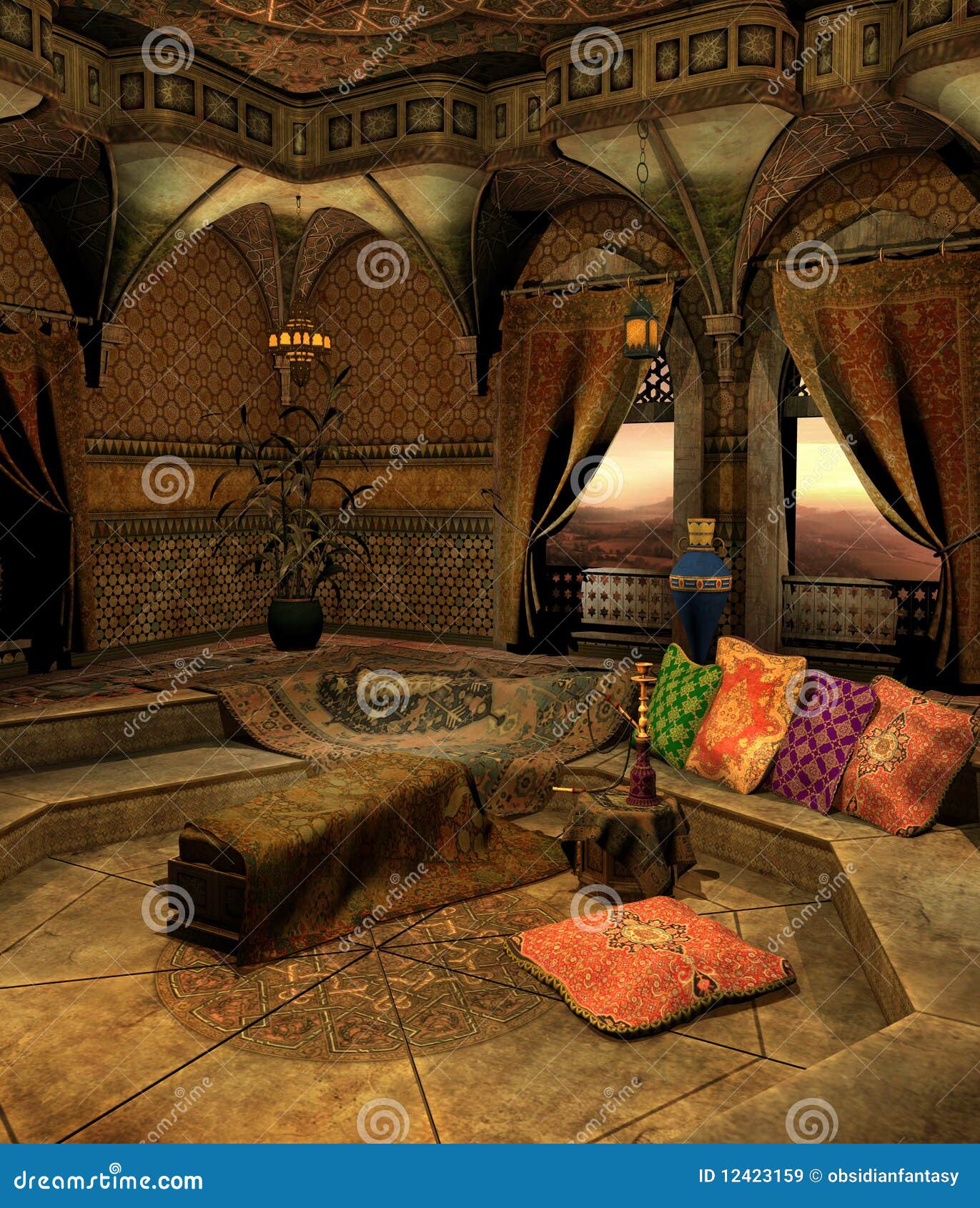 Oosterse kamer 2 stock illustratie. Illustration of bruin - 12423159