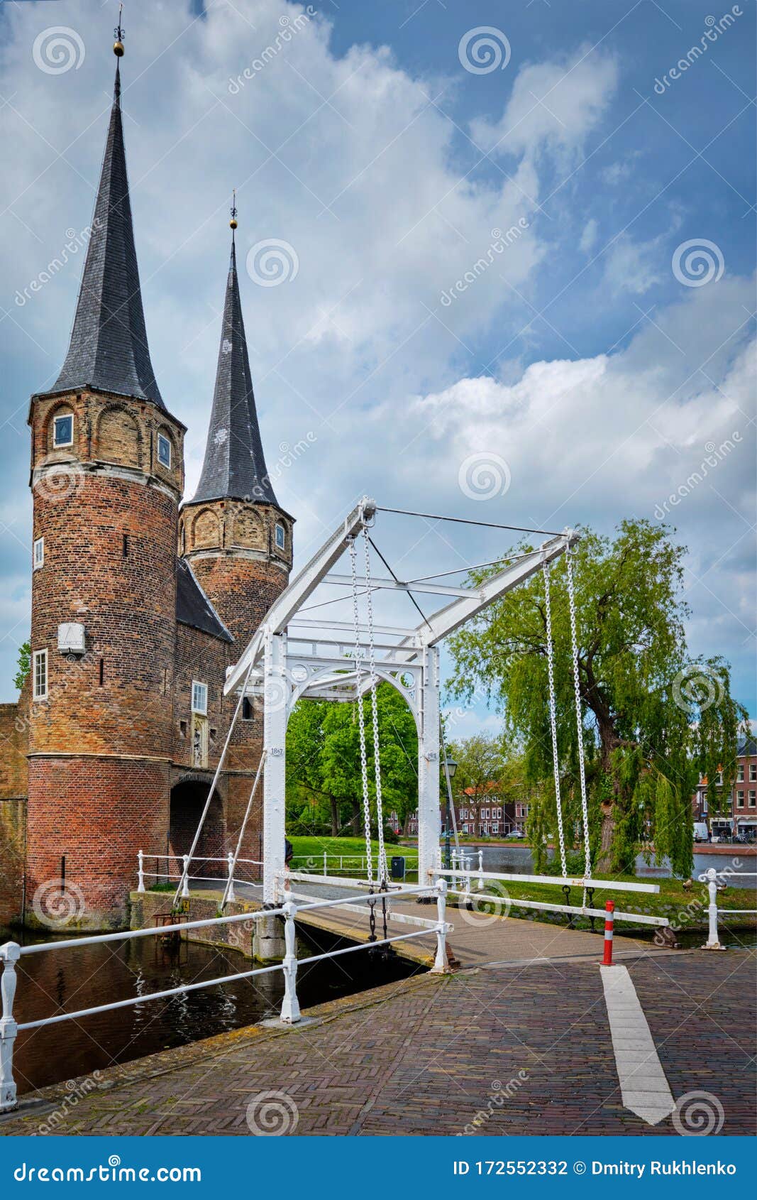 Oostport Eastern Gate of Delft at Night. Delft, Netherlands Stock Photo ...