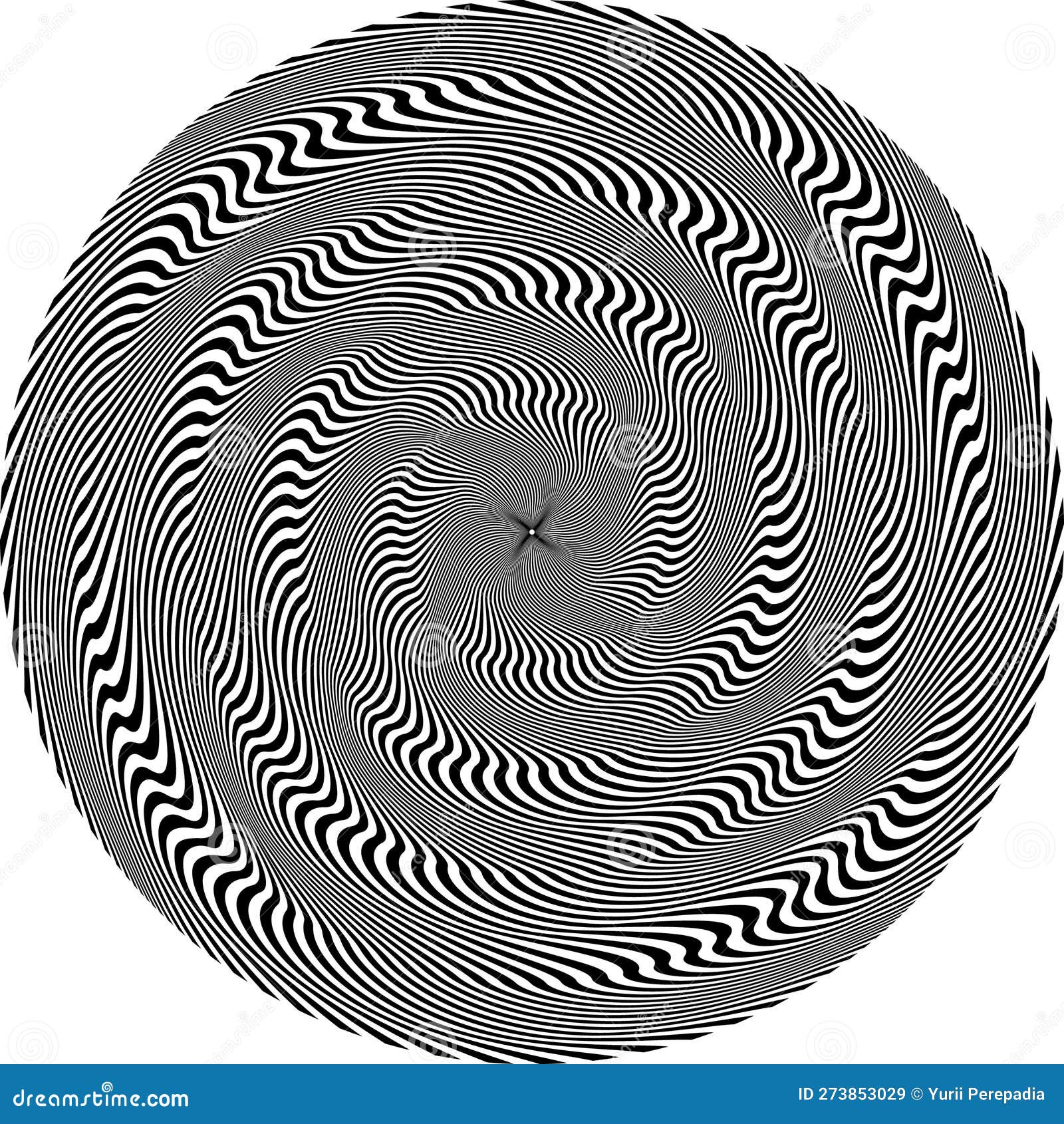 Op Art Patterned Circle of Distorted Wavy Stripes. Round Psychedelic ...