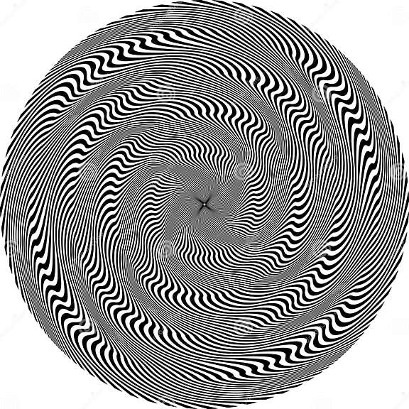 Op Art Patterned Circle of Distorted Wavy Stripes. Round Psychedelic ...