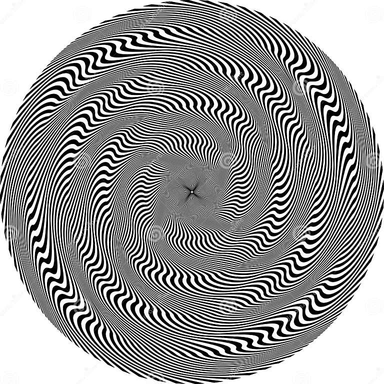 Op Art Patterned Circle of Distorted Wavy Stripes. Round Psychedelic ...