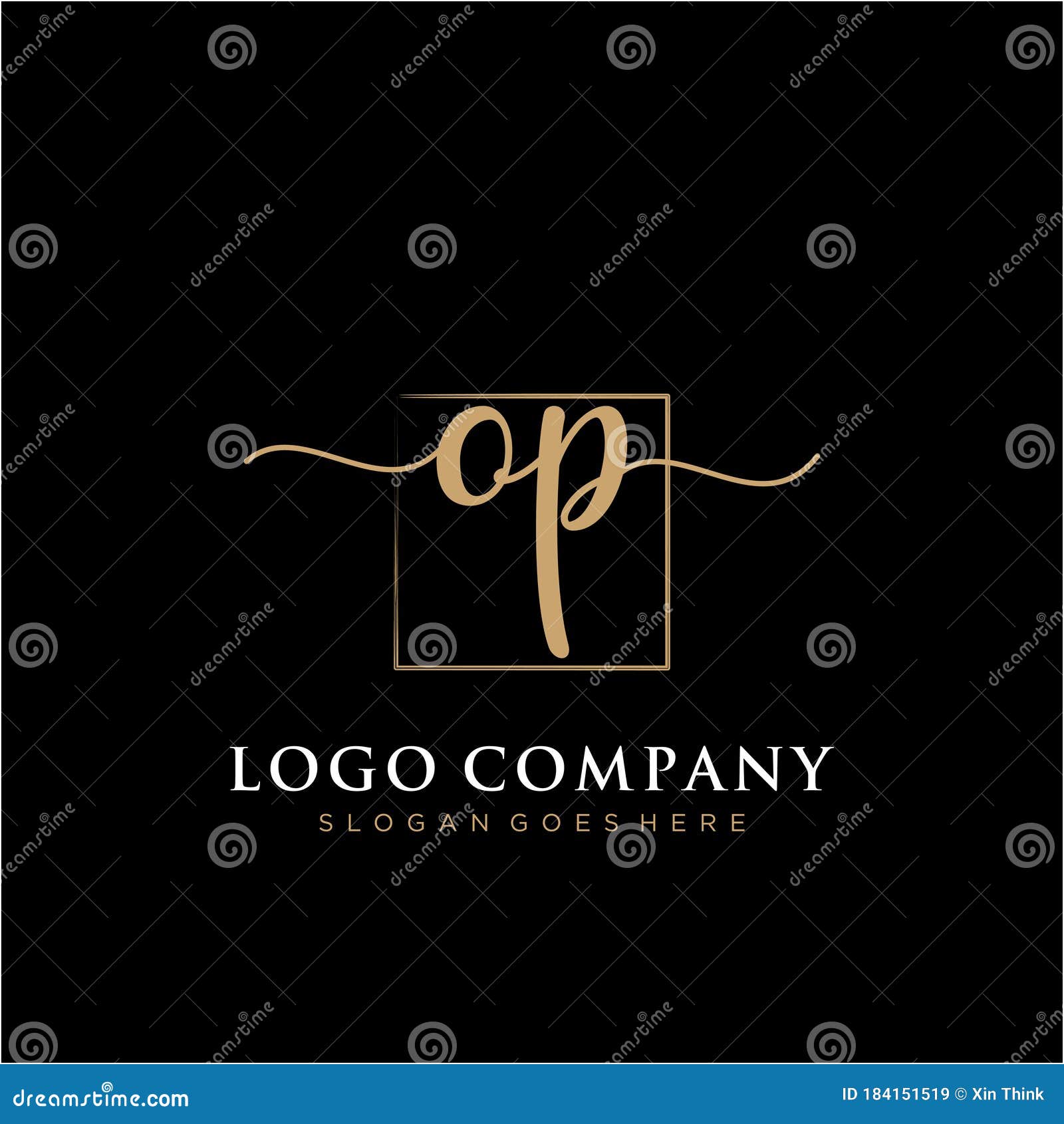 OP Initial Handwriting Logo with Rectangle Template Vector Stock Vector ...